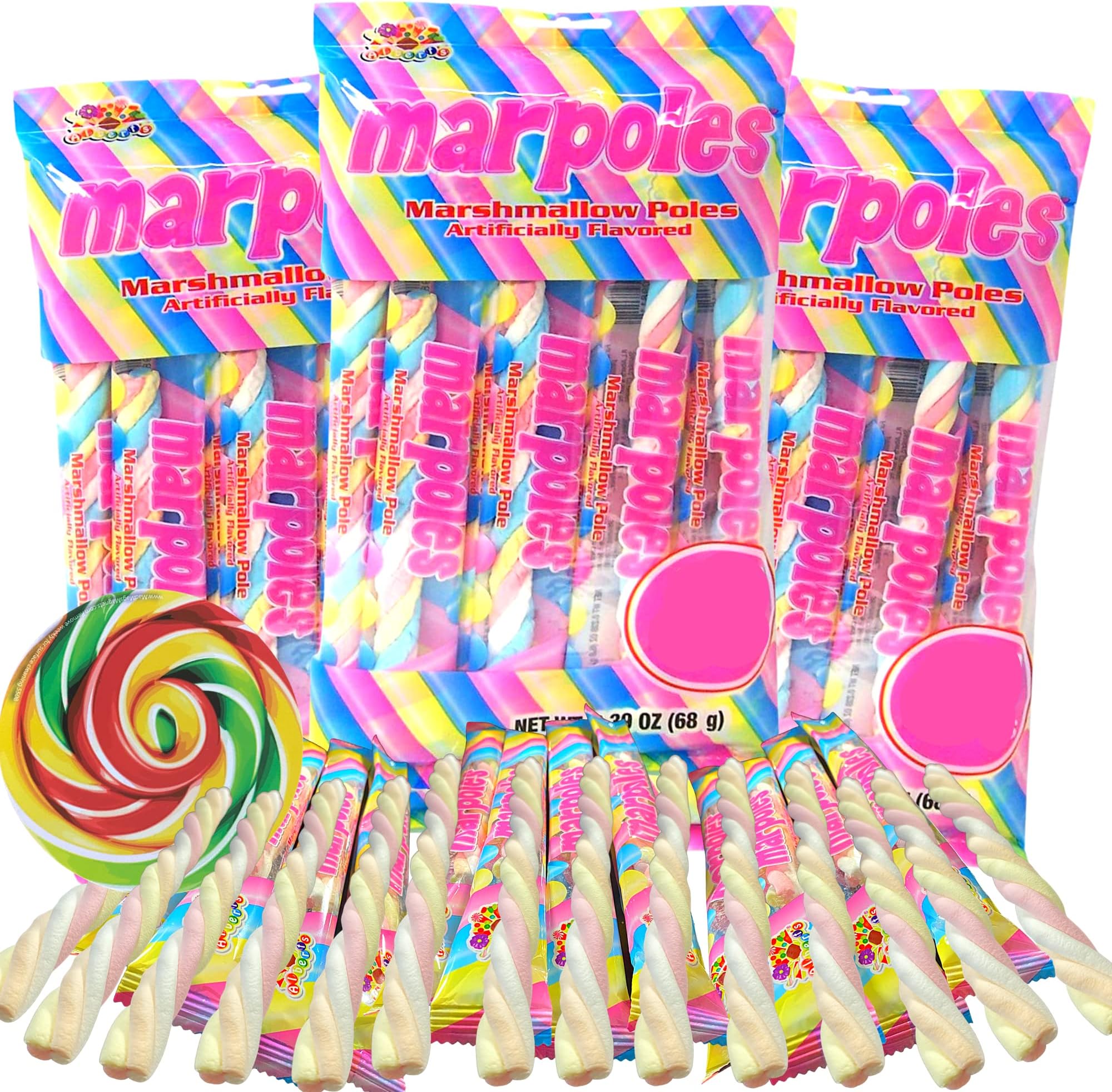 Amazon.com: Multicolored Marshmallow Poles Marpoles Soft Candy Twists ...