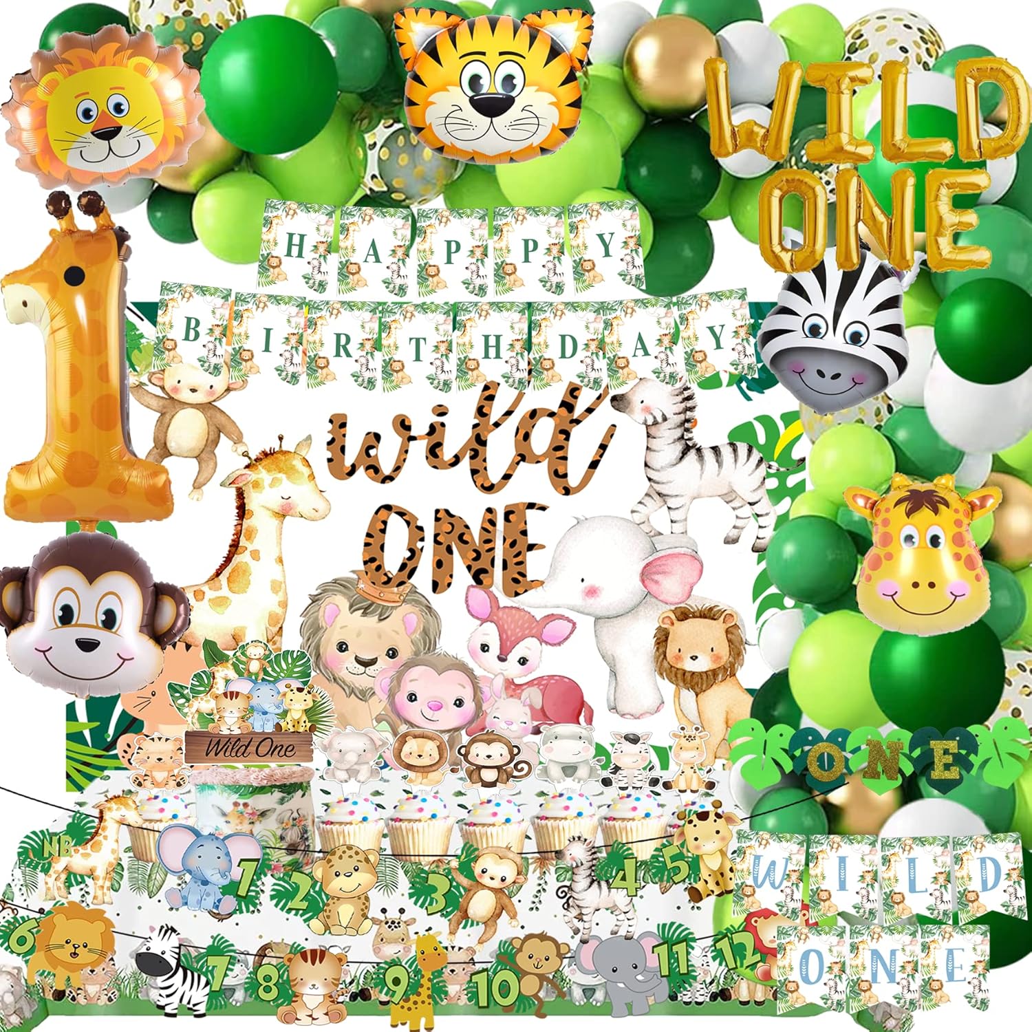 Amazon.com: 161pcs Wild One Birthday Decorations Supplies,Jungle Safari ...