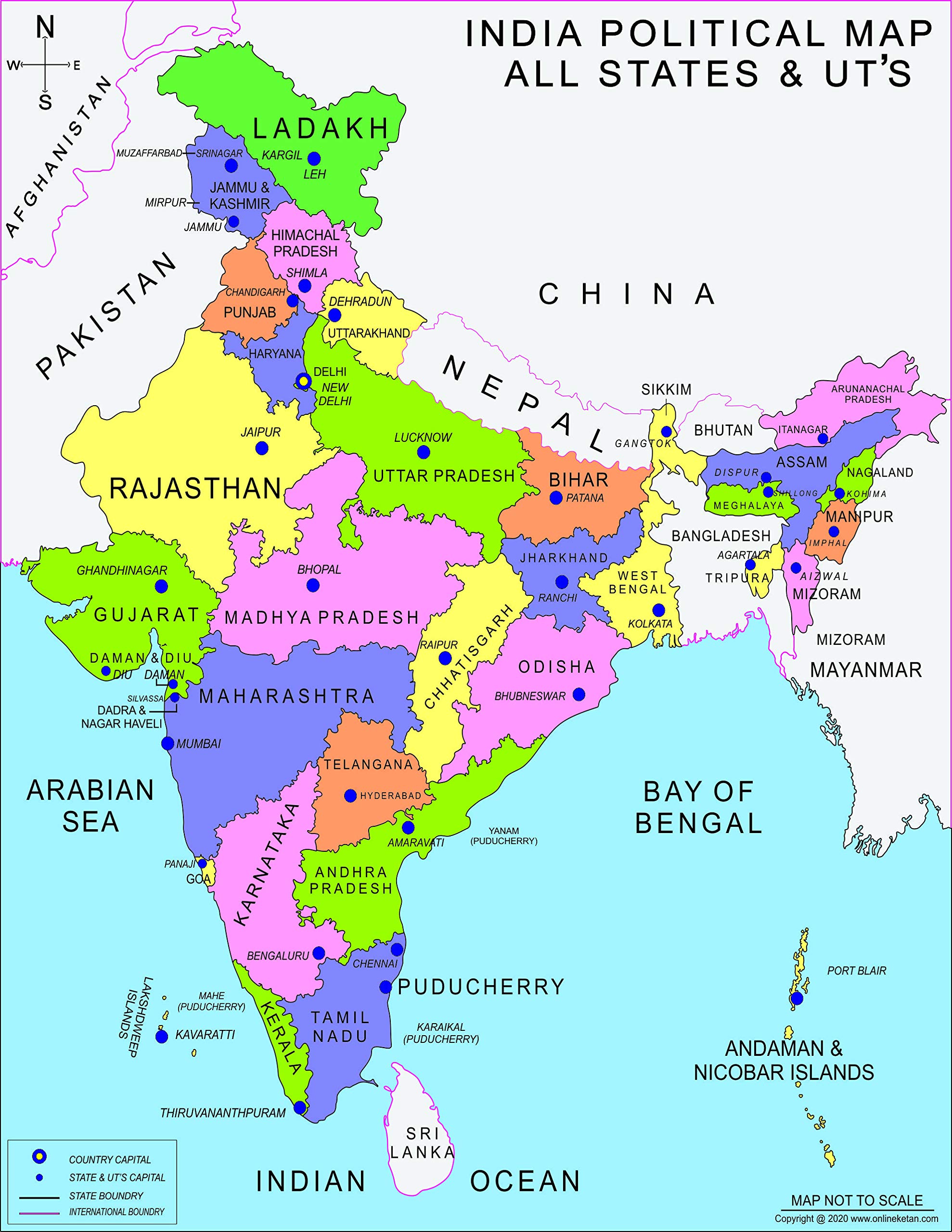 India Map With States And Capitals Wall Chart Of Size | Desertcart KUWAIT
