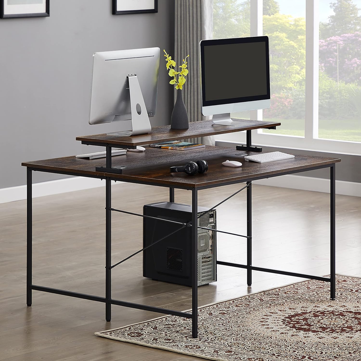 Amazon.com: Rhomtree Two Person Computer Desk Double Desk with Monitor ...