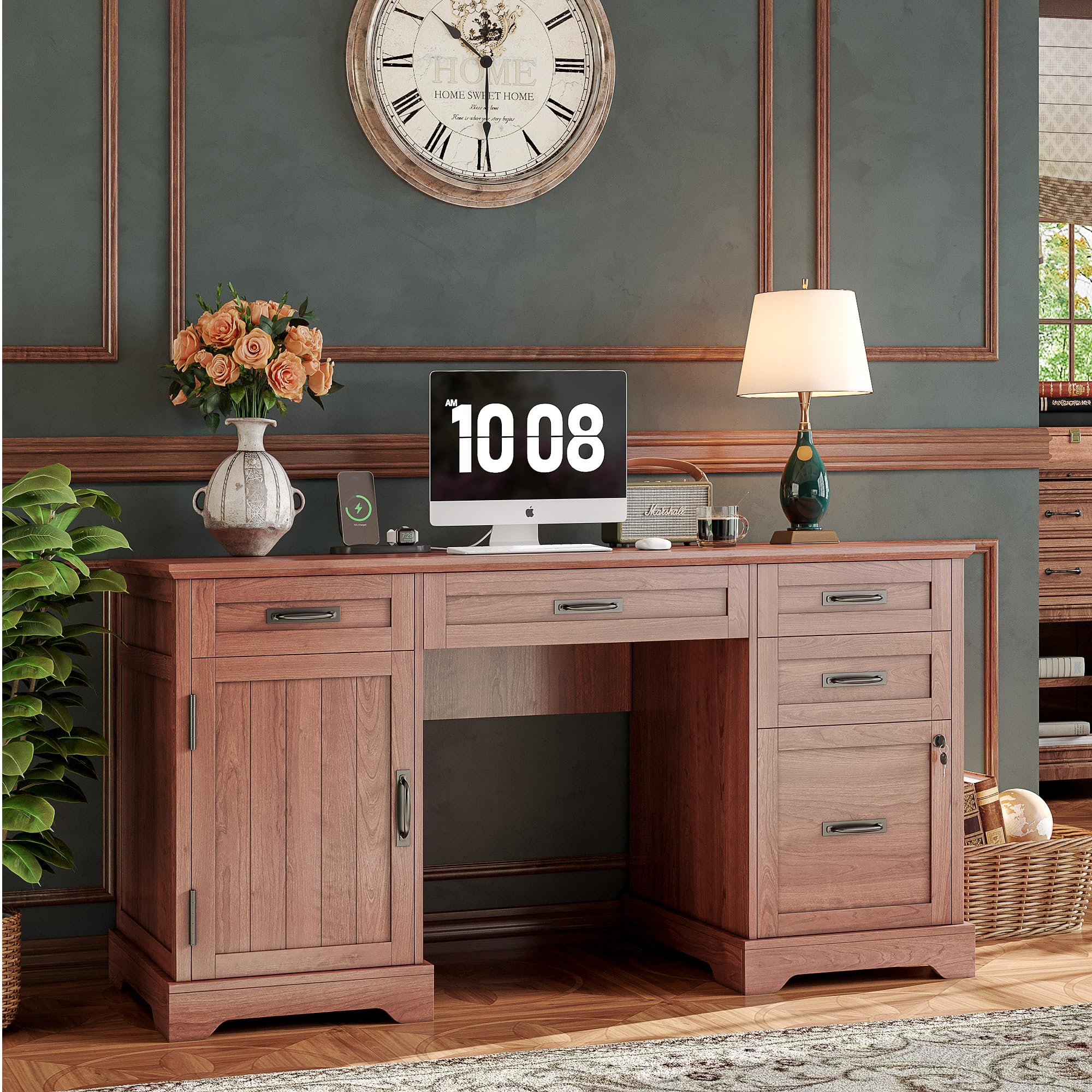 Amazon.com: Alohappy 55'' Farmhouse Executive Desk, Home Office Desk ...