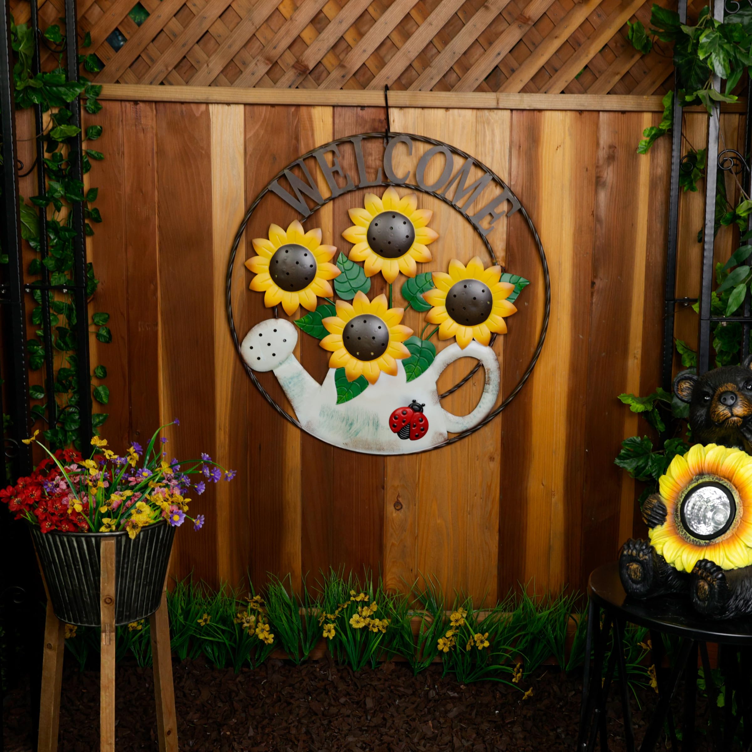 Amazon.com: Alpine Corporation Large Round Sunflowers in Gardening Can ...