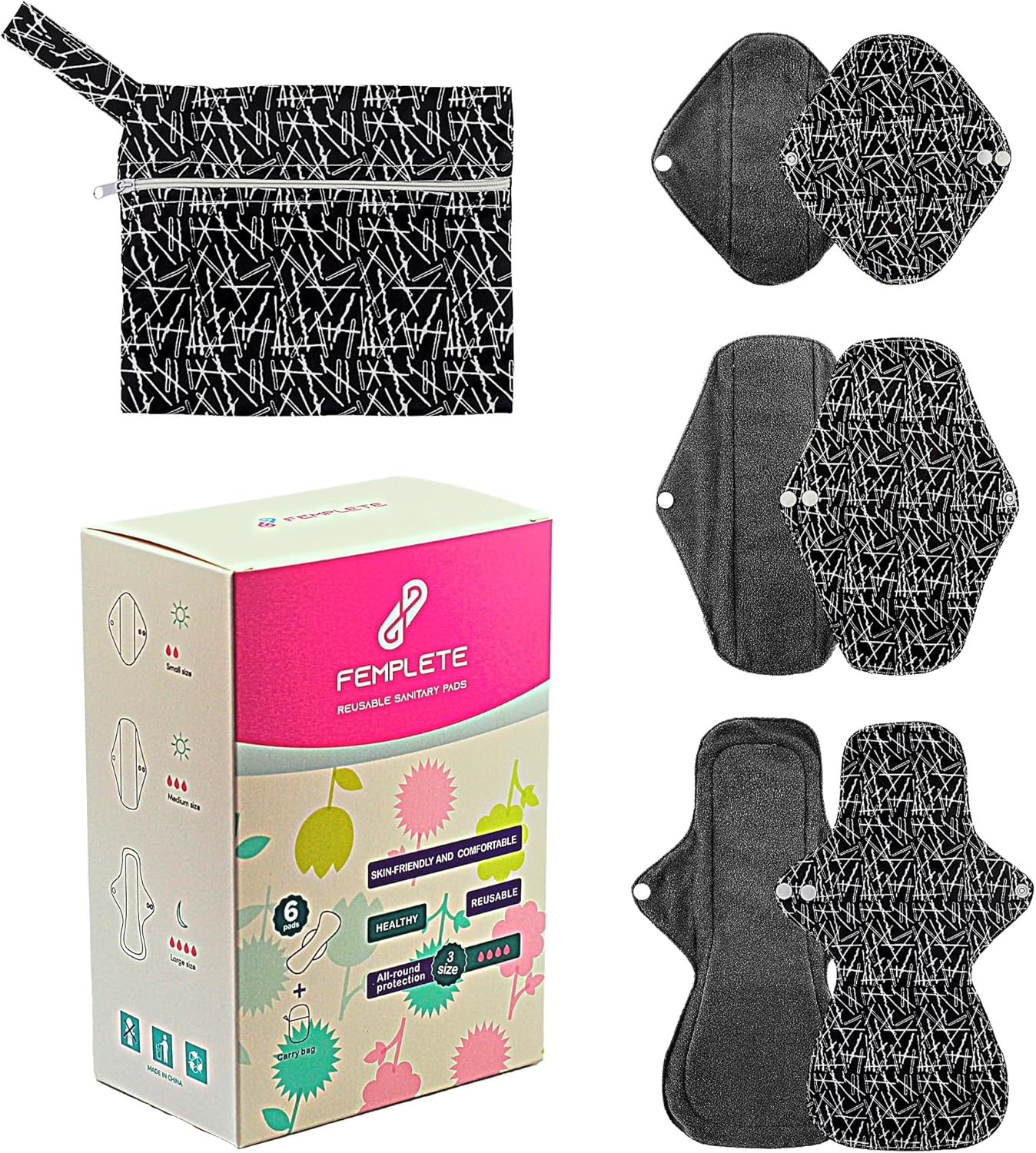 Femplete Reusable Sanitary Pads (Pack of 6) | Washable Sanitary Pads ...