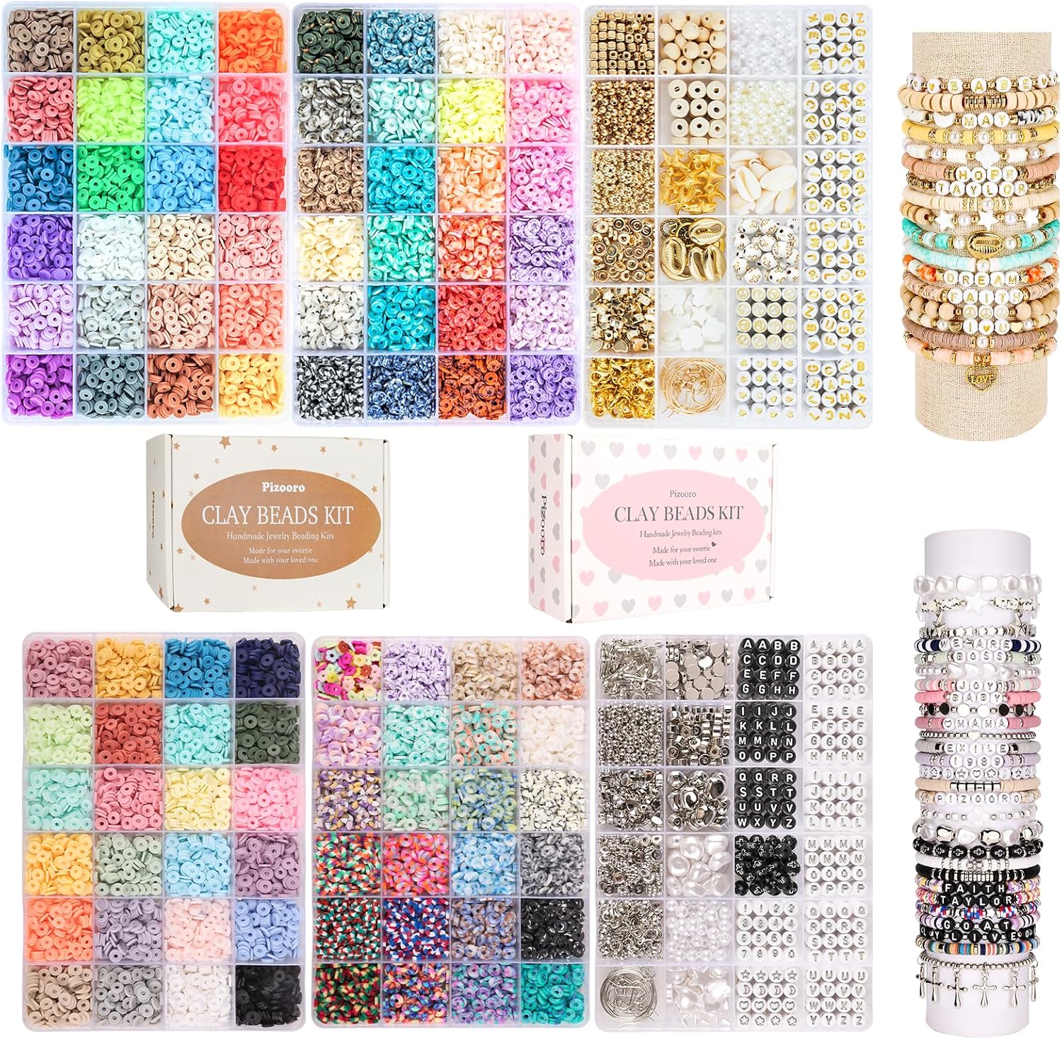 Amazon.com: Pizooro Clay Beads Silver 3 Boxes Bracelet Making Kit and ...