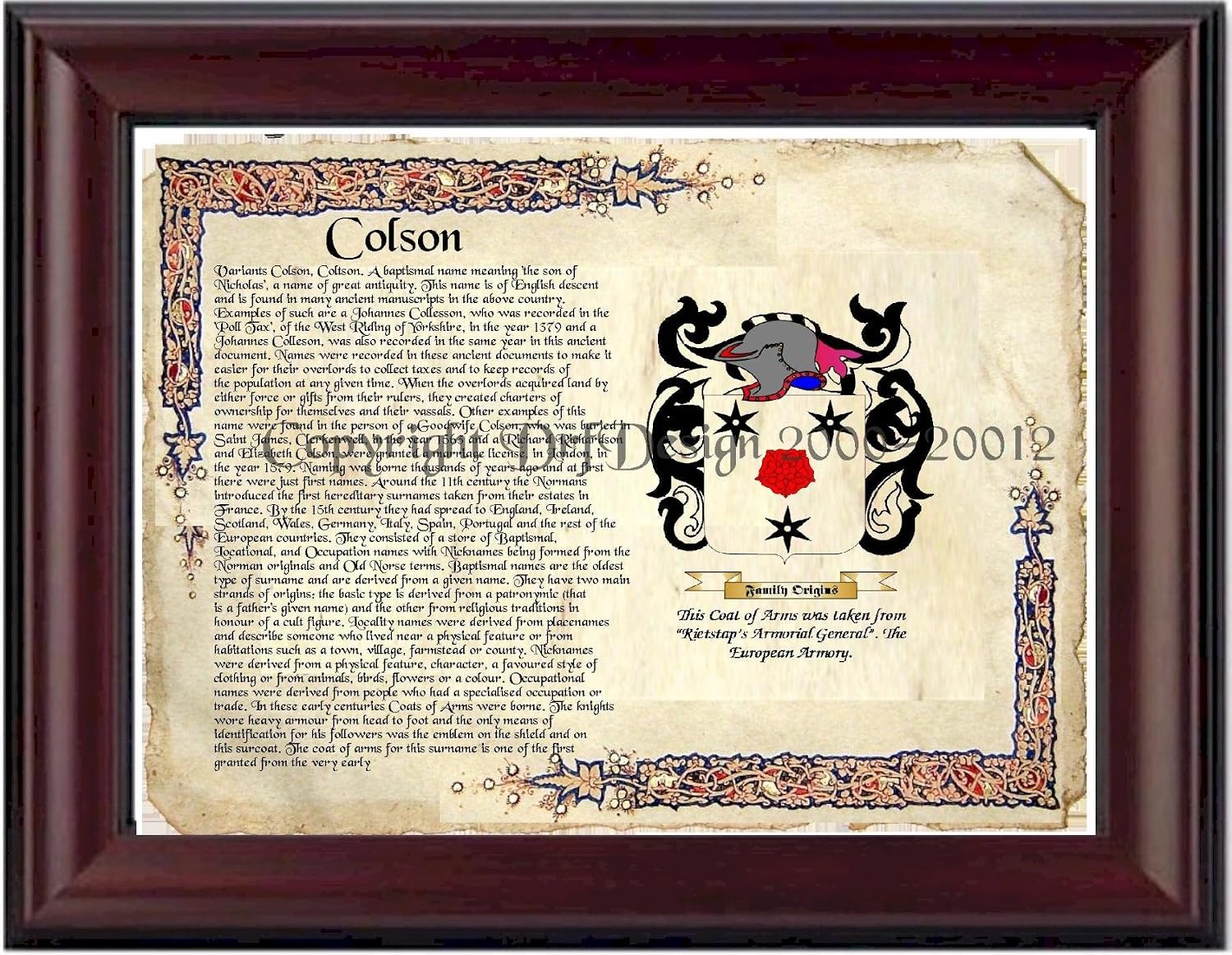 Amazon.com: DRFdesign Colson Coat of Arms/Family Crest on Fine Paper ...