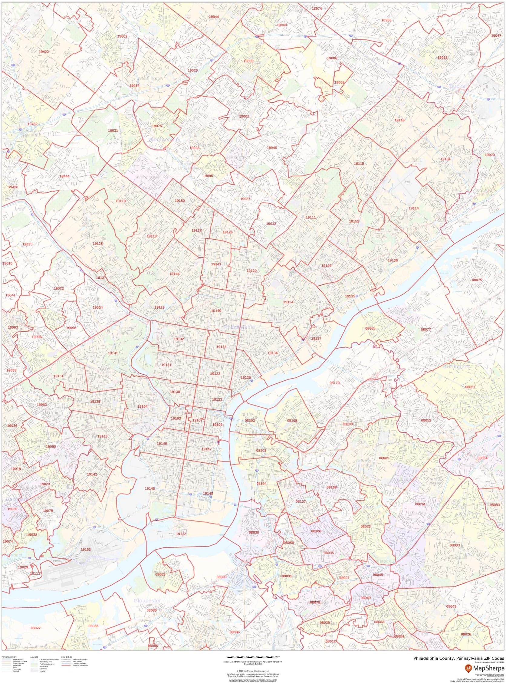 Amazon.com : Philadelphia County, Pennsylvania Zip Codes - 36" x 48 ...