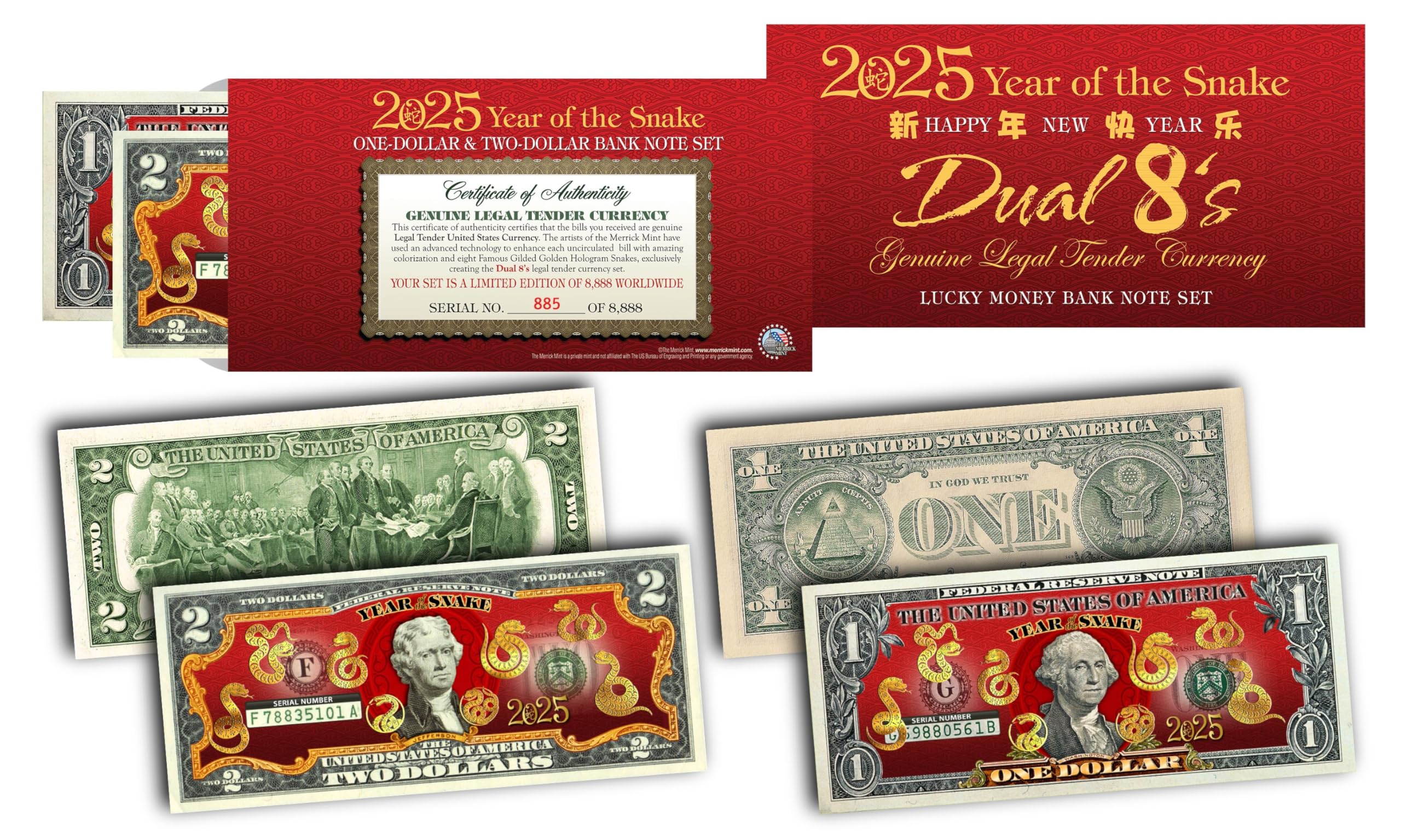 Amazon.com: 2025 New Year of The Snake Uncirculated Two and One Dollar ...