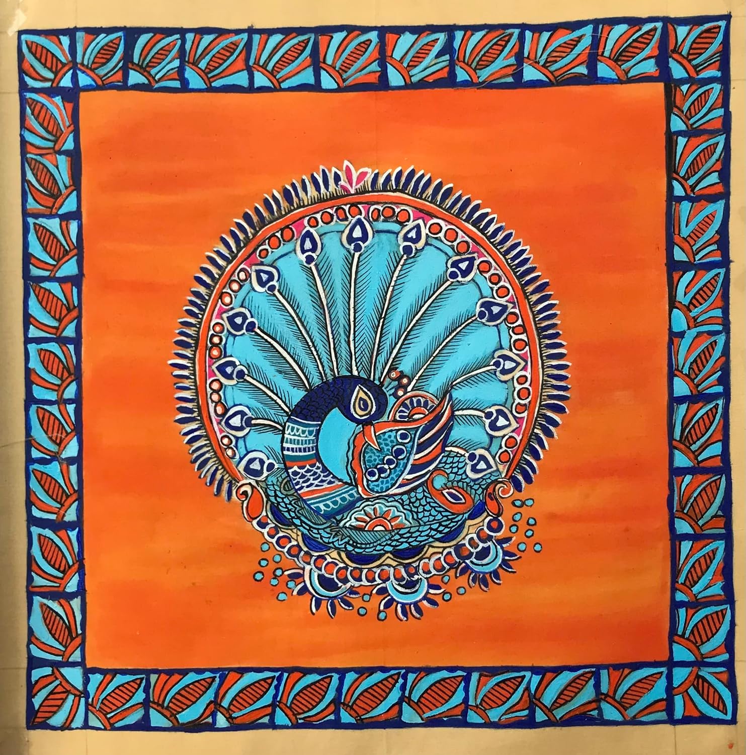 Madhubani Painting | Peacock | Size- 15 inch x 15 inch | Unframed | Mithila Creations. : Amazon ...