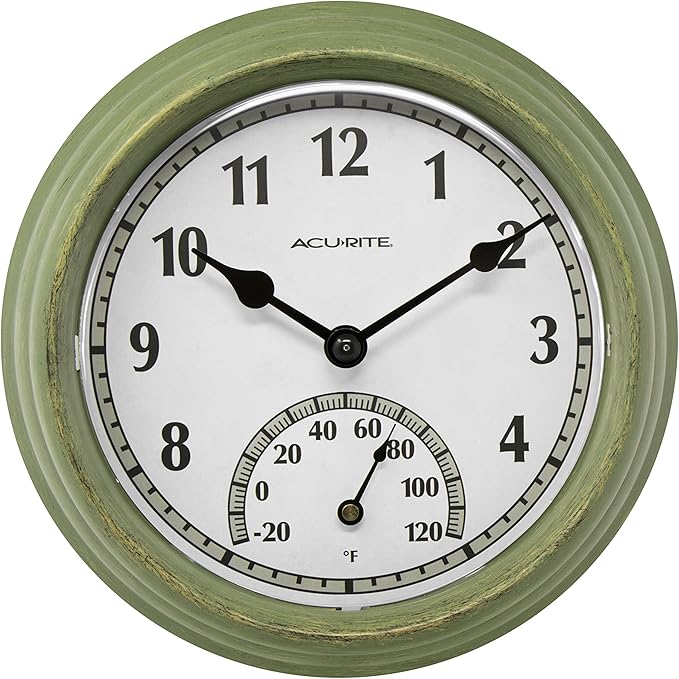Amazon.com: AcuRite 02470 Rustic Green Outdoor Clock with Thermometer ...