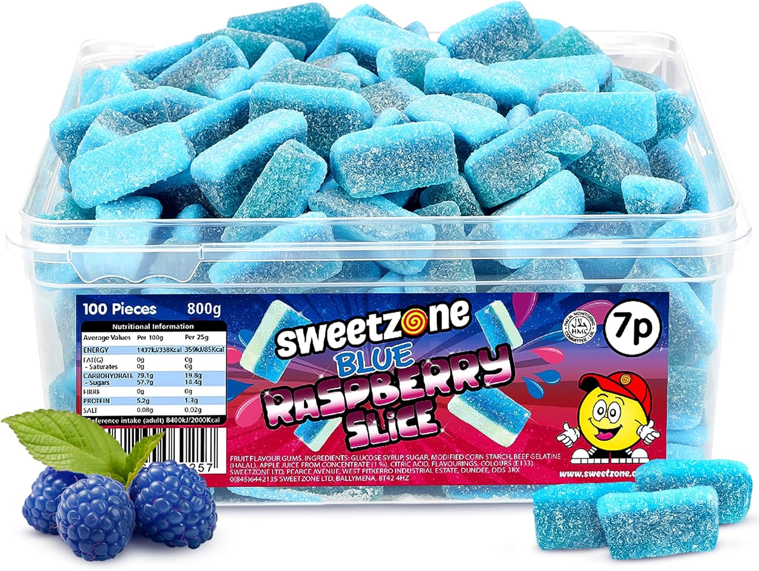 Sweetzone Blue Raspberry Slices 800g - 100 pcs Tub of Sweets ...
