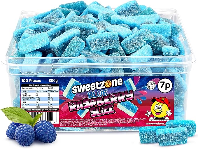 Sweetzone Blue Raspberry Slices 800g - 100 pcs Tub of Sweets ...