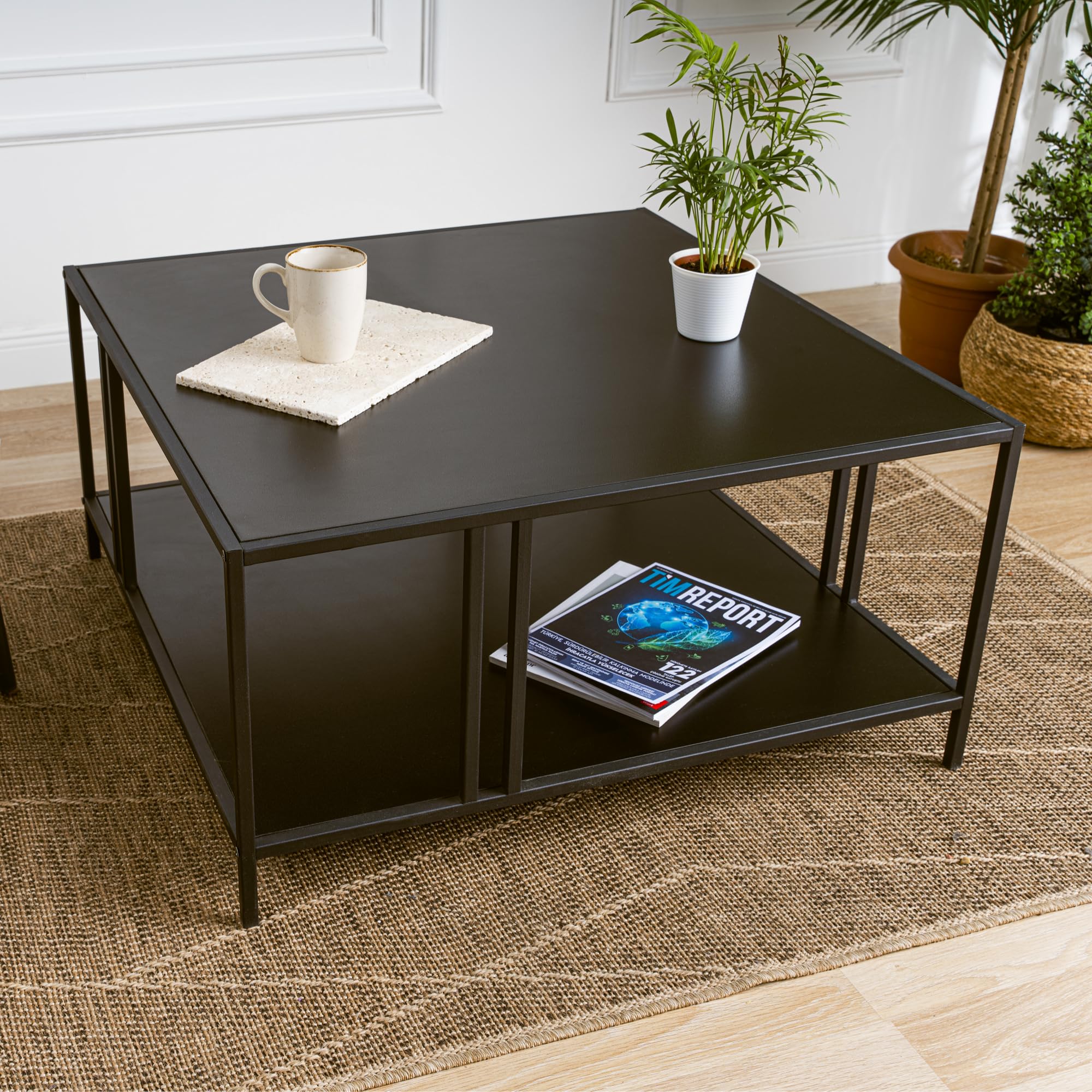 Amazon.com: DEKOPRATİK Uranus 2 Tiers Black Coffee Table - A Modern ...