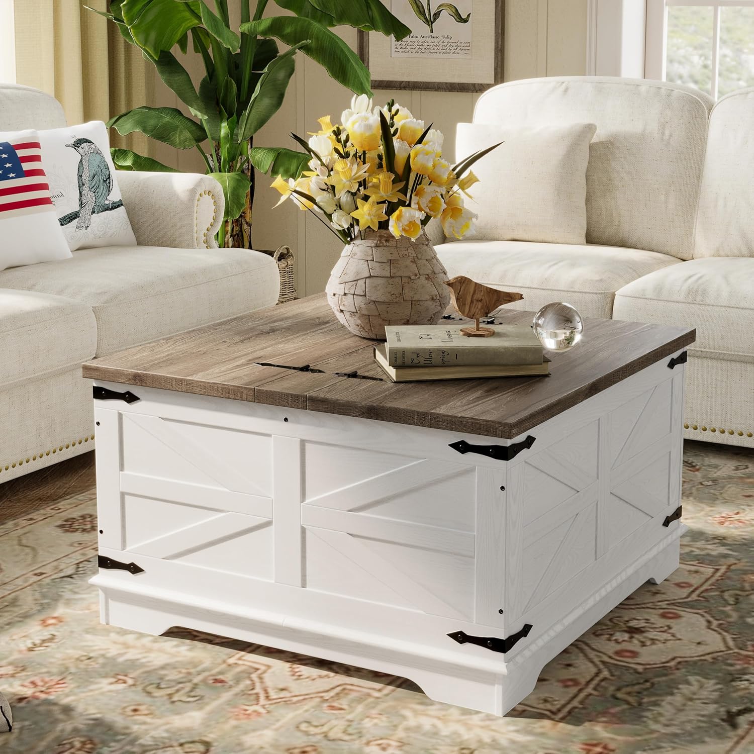 Amazon.com: senlin Farmhouse Coffee Table, Heavy-Duty Coffee Table with ...