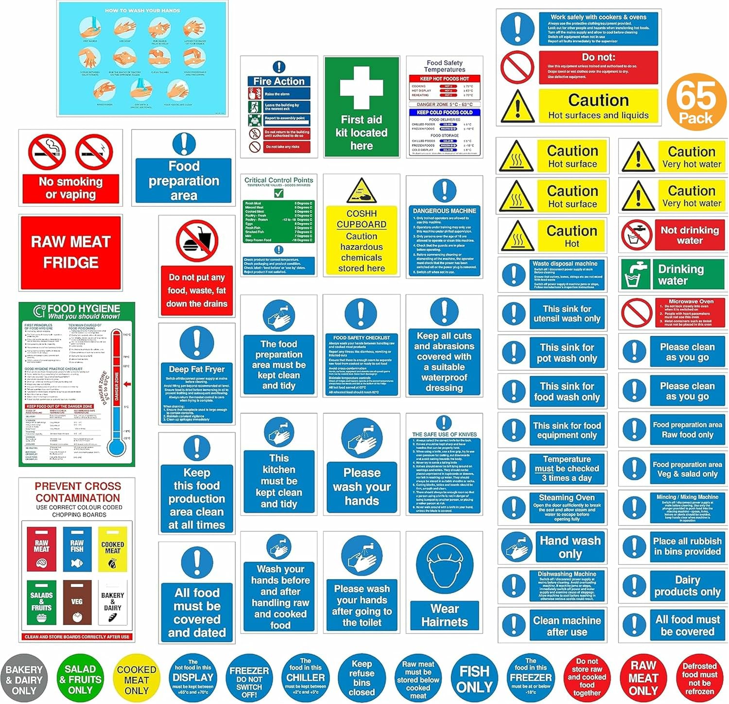 Rubigo Complete Kitchen Safety Signs Set – 65 Self Adhesive Waterproof ...