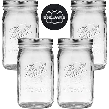 Ball Mason Jars Wide Mouth 32 oz Bundle with Non Slip Jar Opener- Set ...