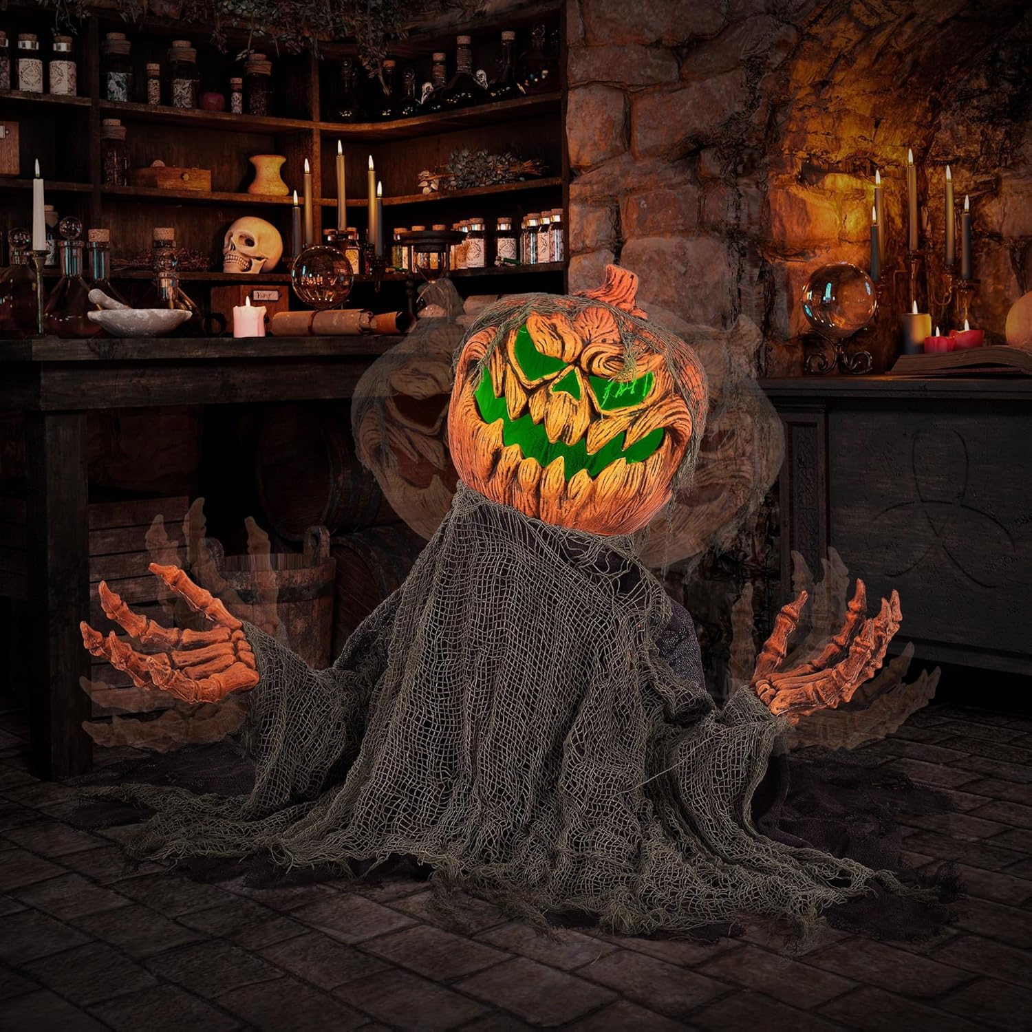 ELAMAS Animatronics Pumpkin Halloween Decorations - Sound Activated ...