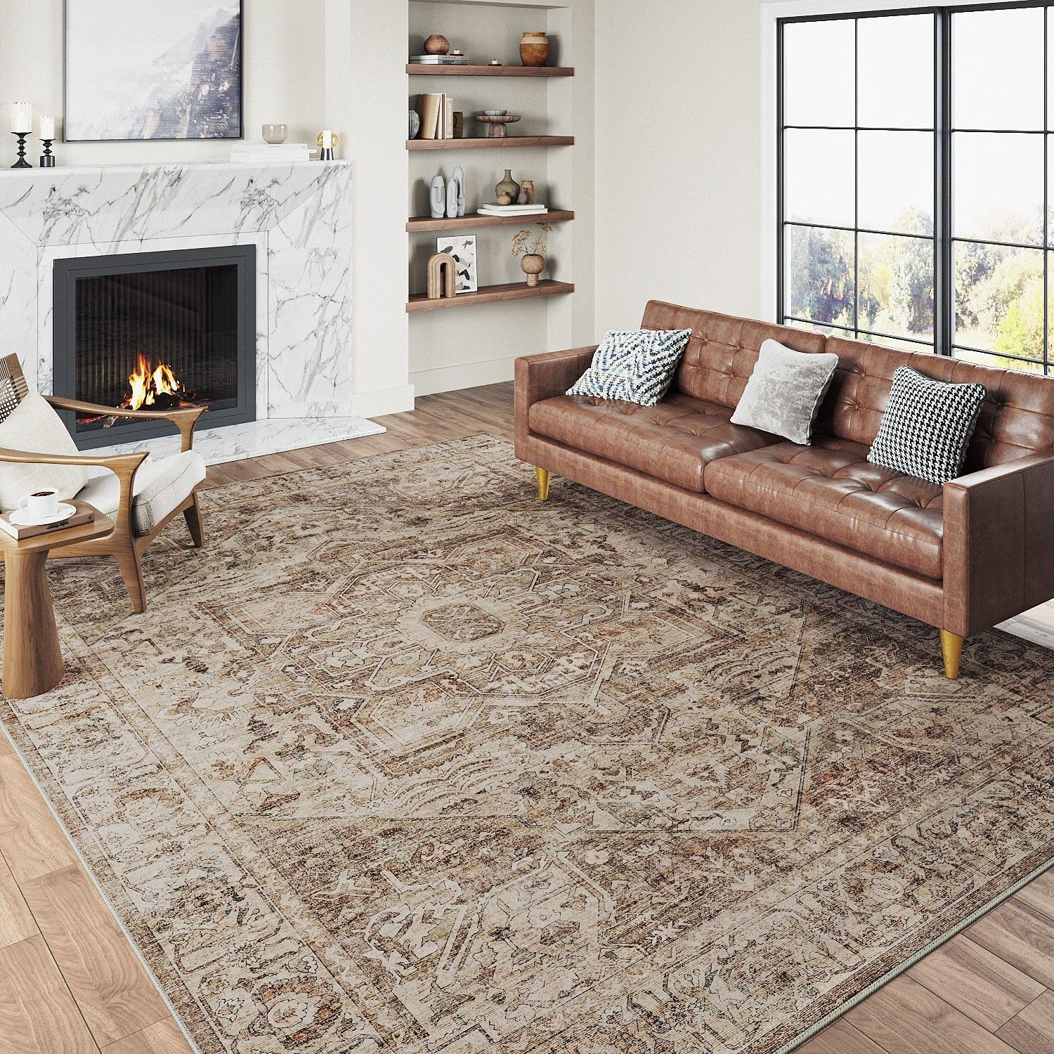 Amazon.com: PureCozy Vintage Area Rug 4x6 Bedroom Rug Kitchen Brown ...