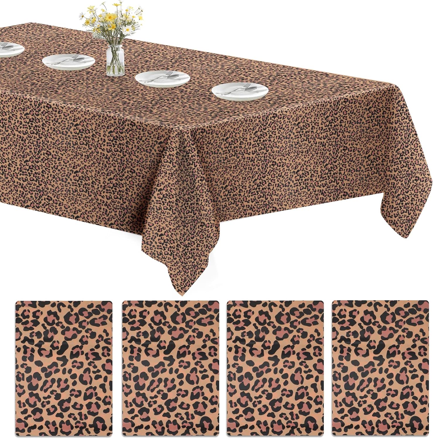 Skycase 4 Pack Leopard Print Disposable Plastic Tablecloths, 54 x 108 ...