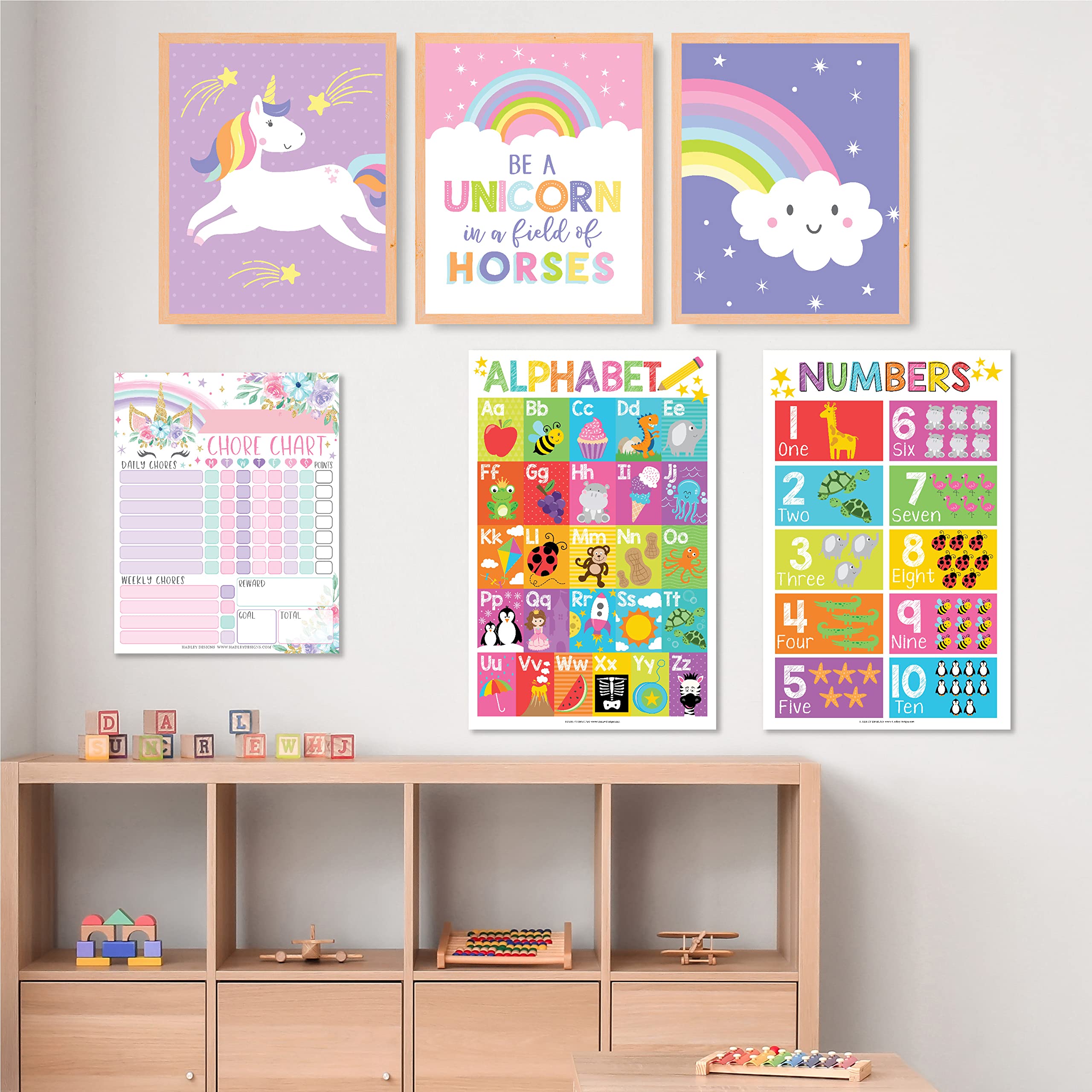 Buy 6 Reversible Unicorn Wall Decor Prints Nursery Decor 1 Kids Chore ...
