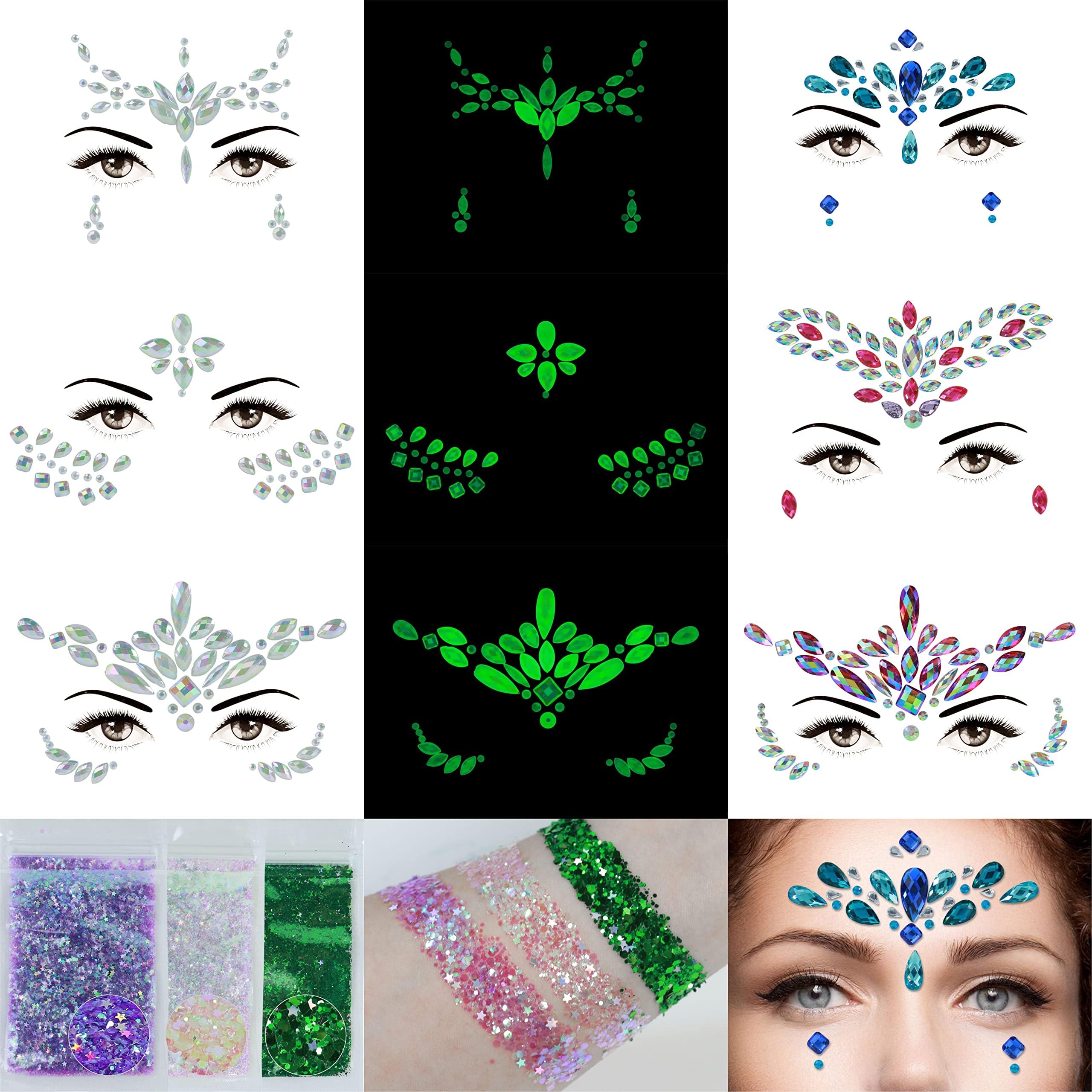 Amazon.com : Meredmore 8Sets Festival Face Jewels stickers crystal Body ...