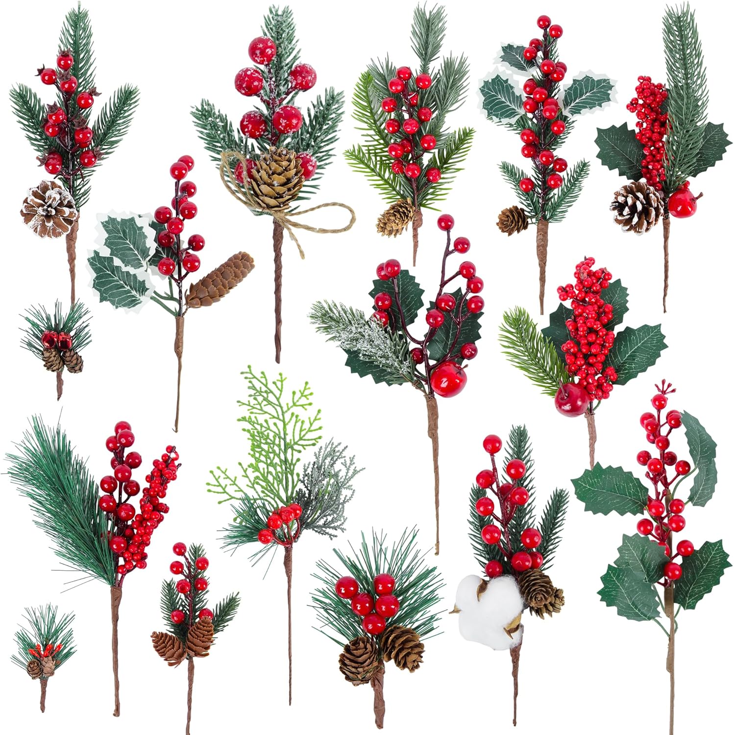 Amazon.com: KOLRISHOME 16PCS Christmas Red Berry Picks, Artificial Pine ...