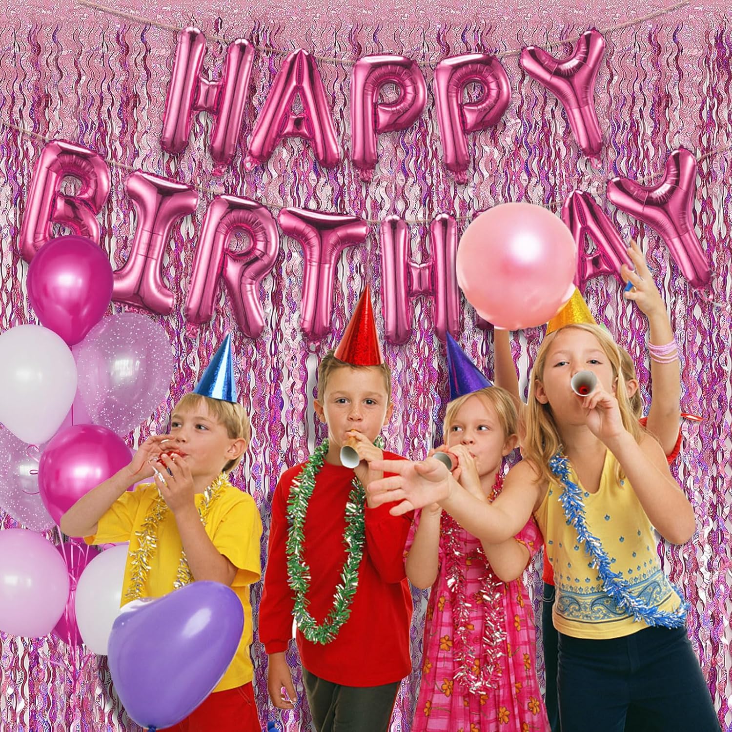 Telón de fondo de flecos de oropel de color rosa, telón de fondo ...