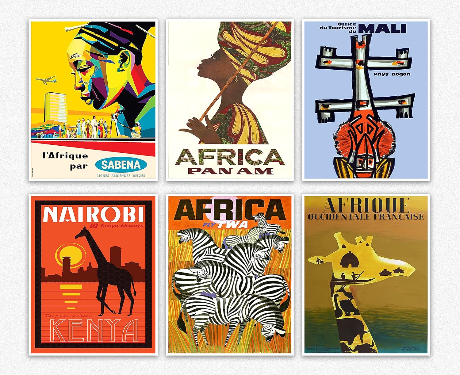 Unique Set of 6 African Prints Wall Art - Travel Posters Mali Kenya ...