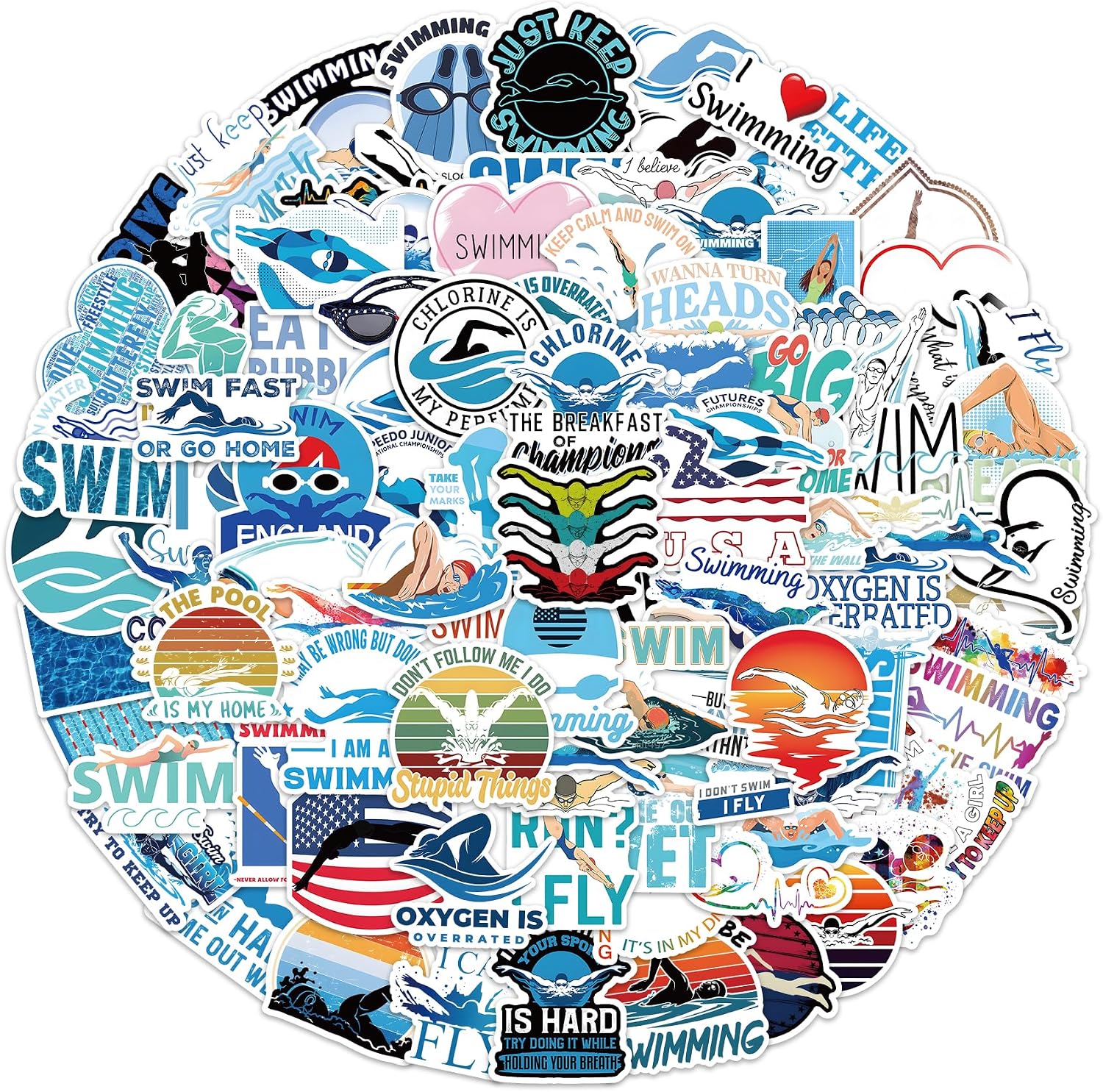 Amazon.com: 100Pcs Swimming Stickers - Swimming and Swimmer Stickers ...