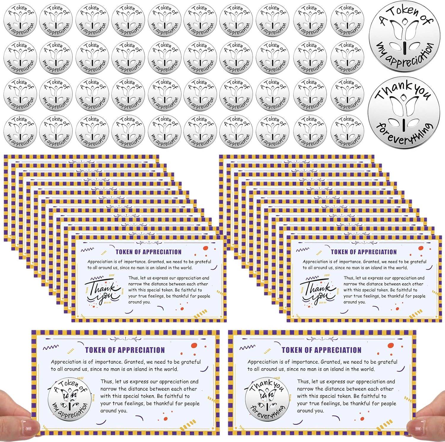 48 Sets Tokens of Appreciation and Cards Motivational Thank Token ...