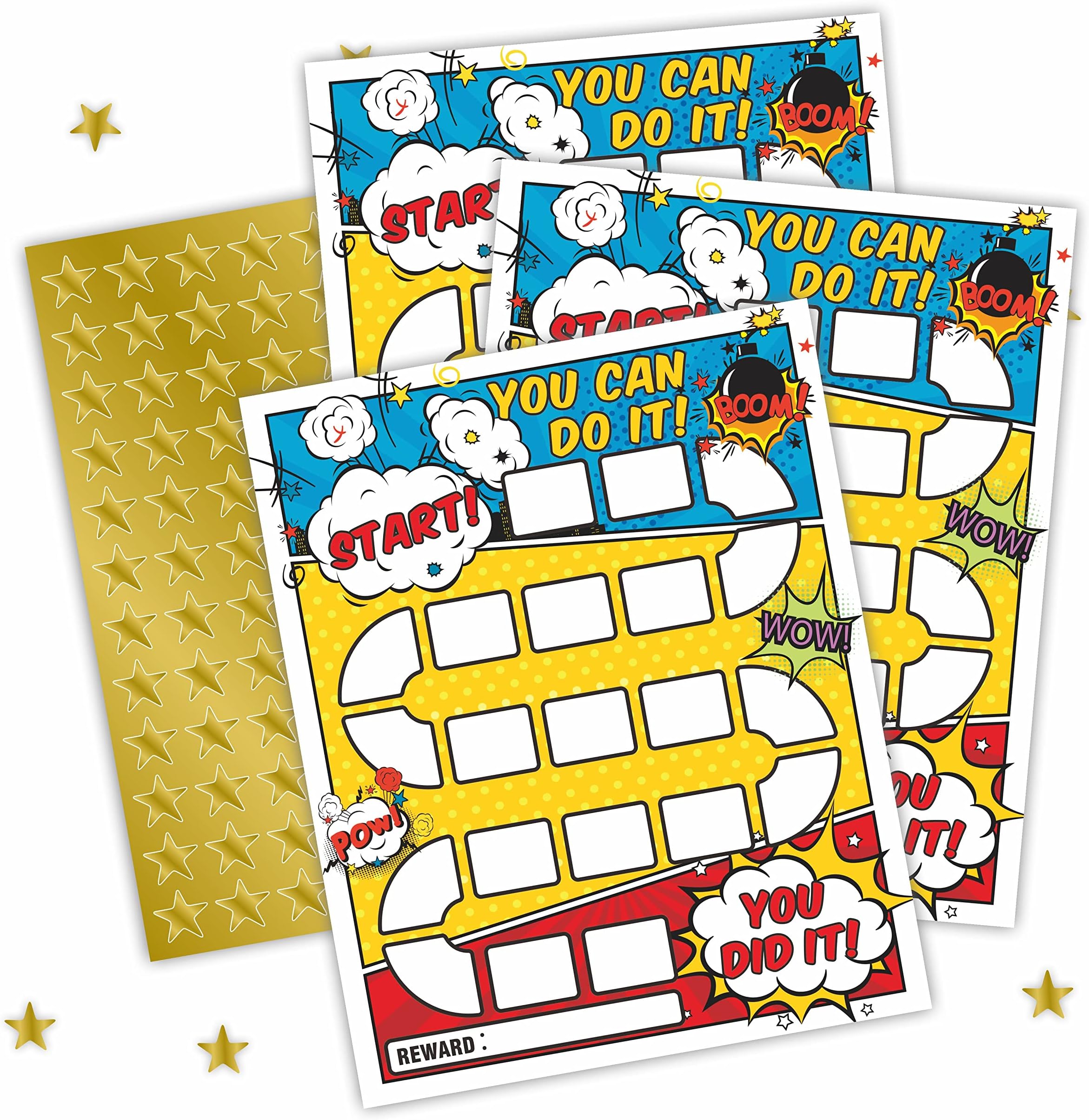 Amazon.com : 20 Reward Chart with 424 Golden Star Stickers-Retro Comic ...