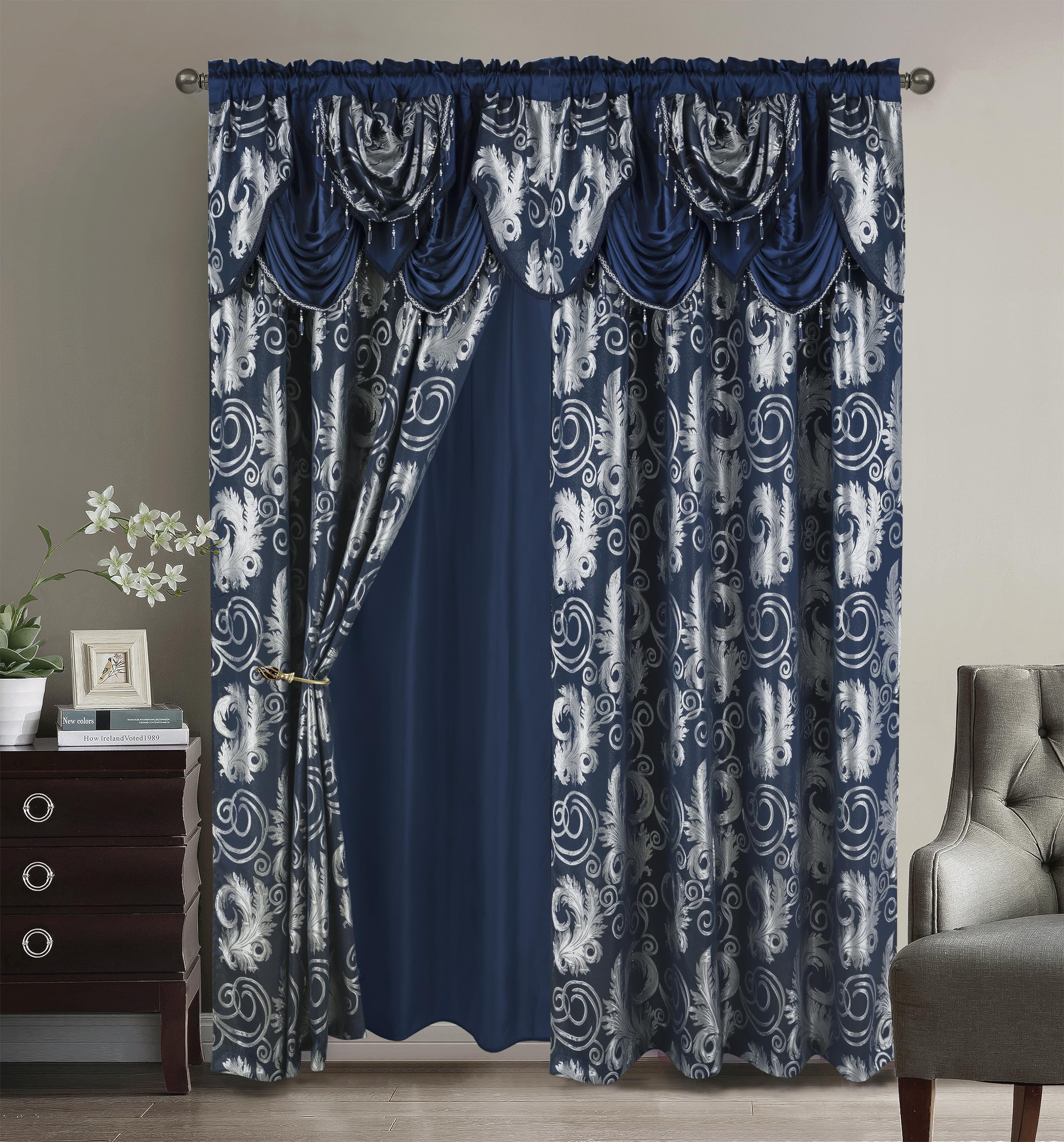 Navy Curtain New Luxury Set Of 2pc Adam Navy Panels 100% Blackout 3