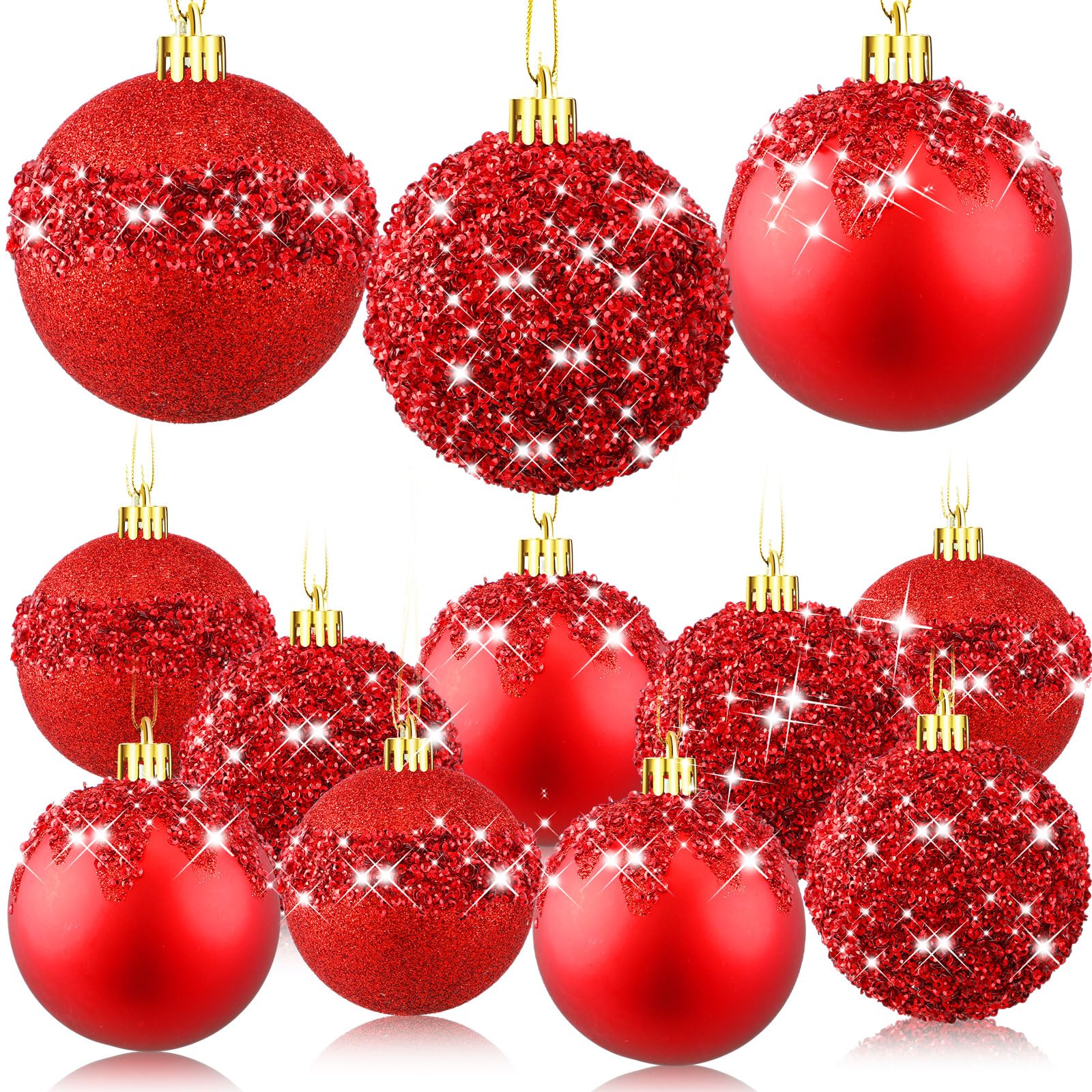 Amazon.com: Syhood 12 Pieces Glitter Christmas Ball Ornaments ...