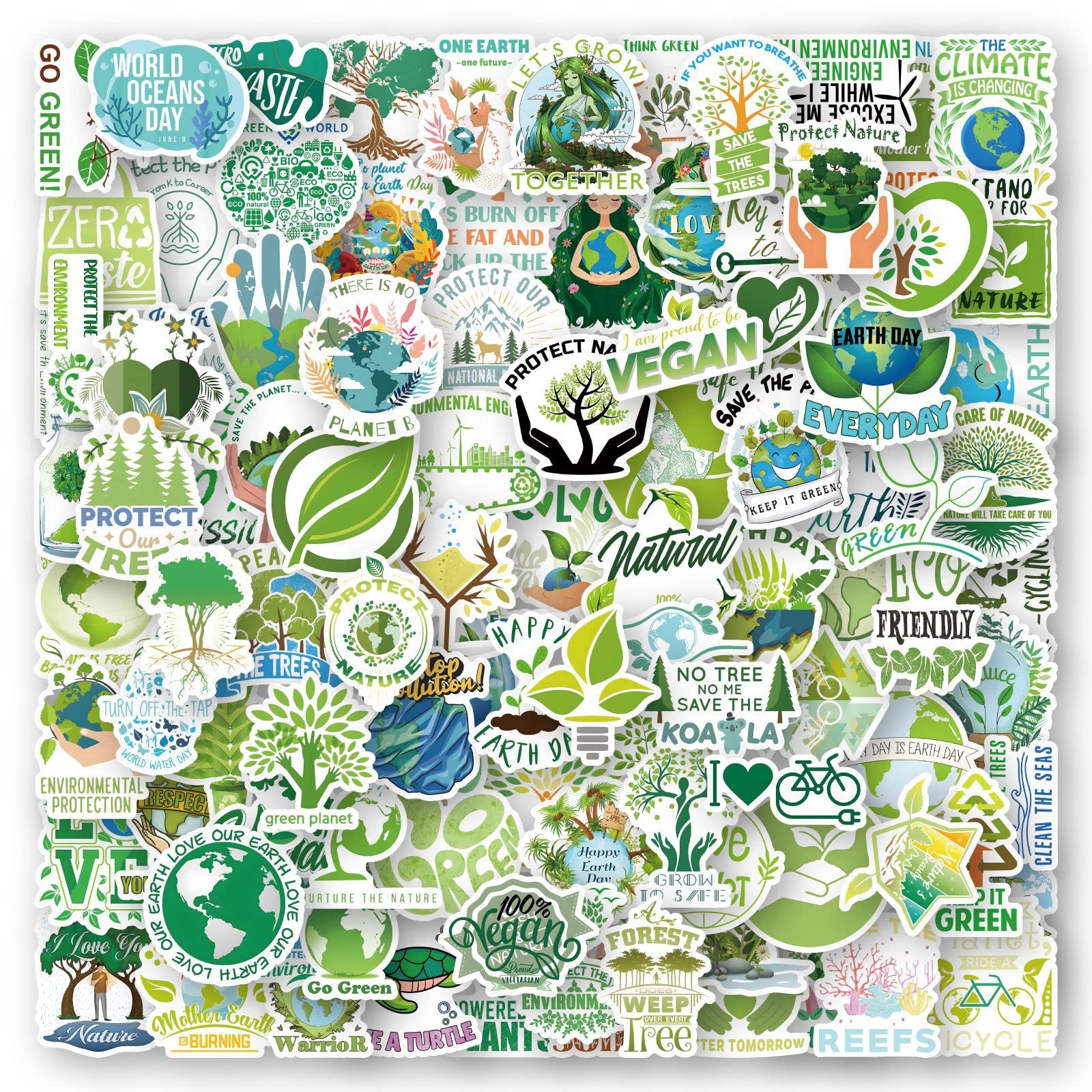 100Pcs Environmental Protection Stickers, Green Nature Earth Day Decals ...