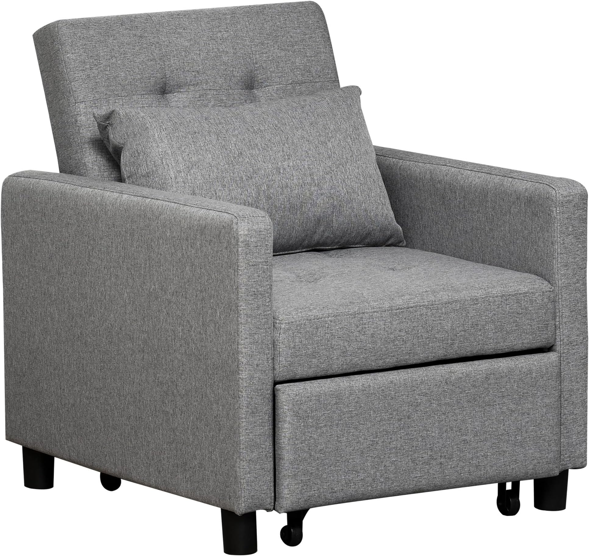 HOMCOM 3-In-1 Single Chair Bed, Tufted Pull Out Chair Bed, Convertible ...