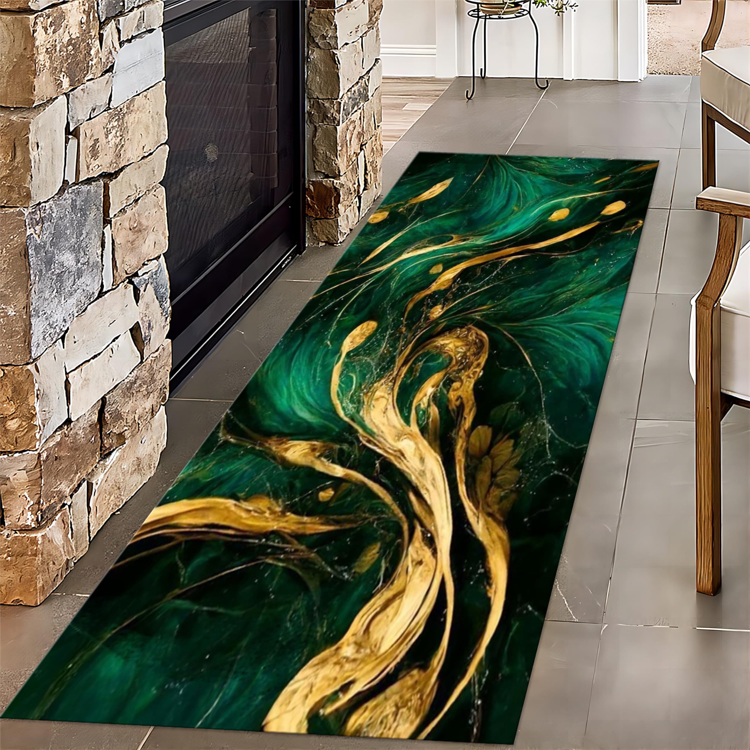 Amazon.com: USHIRUG Emerald Green Marble Runner for Entryway, 2x6ft ...