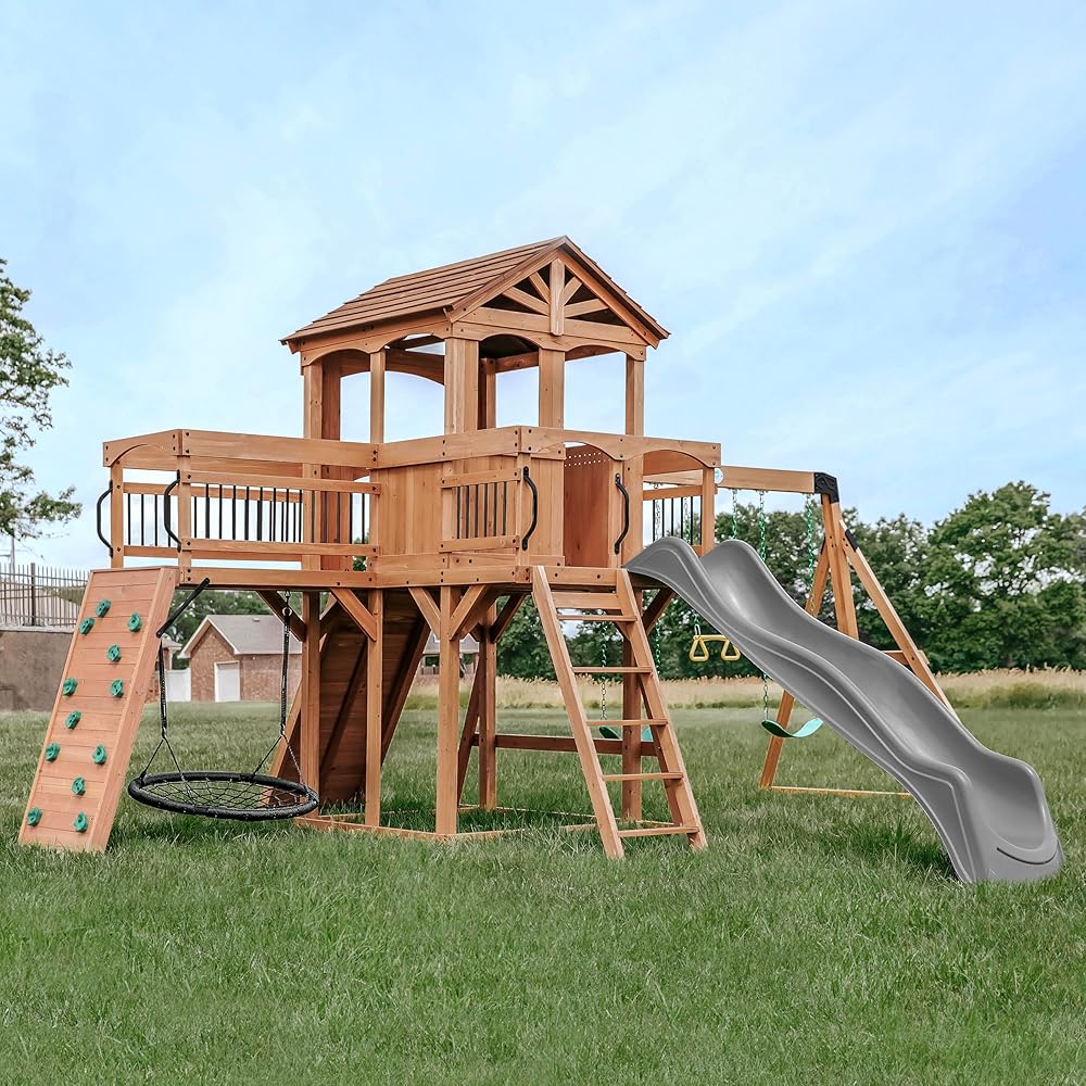 Cedar Wooden Swing Set con Clubhouse, Wave Slide, Mexico | Ubuy