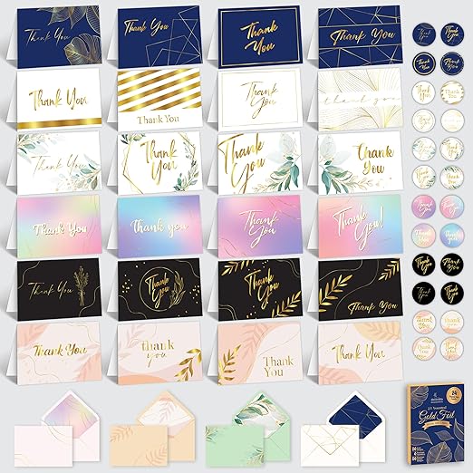 Amazon.com : Decorably 24 Pack Gold-Foiled 6x4in Assorted Thank You ...