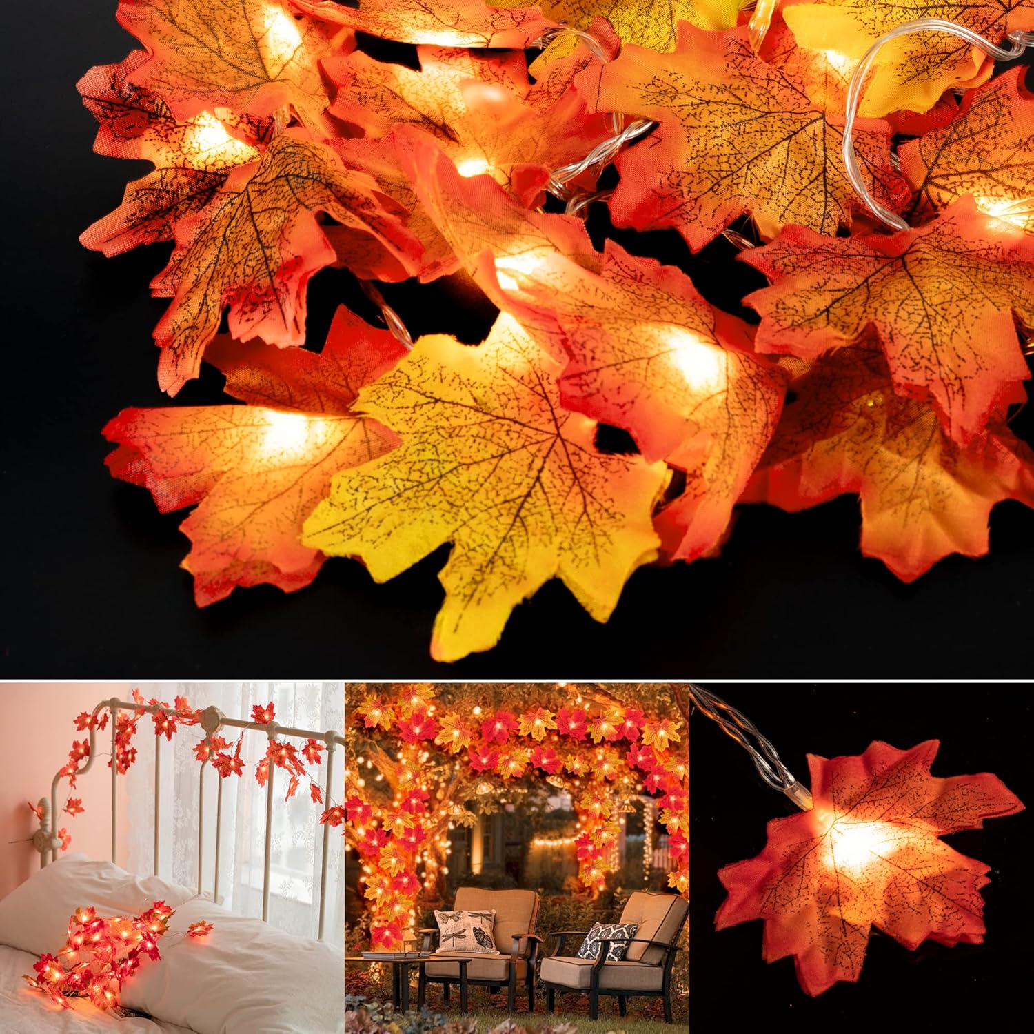 Amazon.com: muscccm String Lights Maple Leaf Light Twinkle Hanging ...