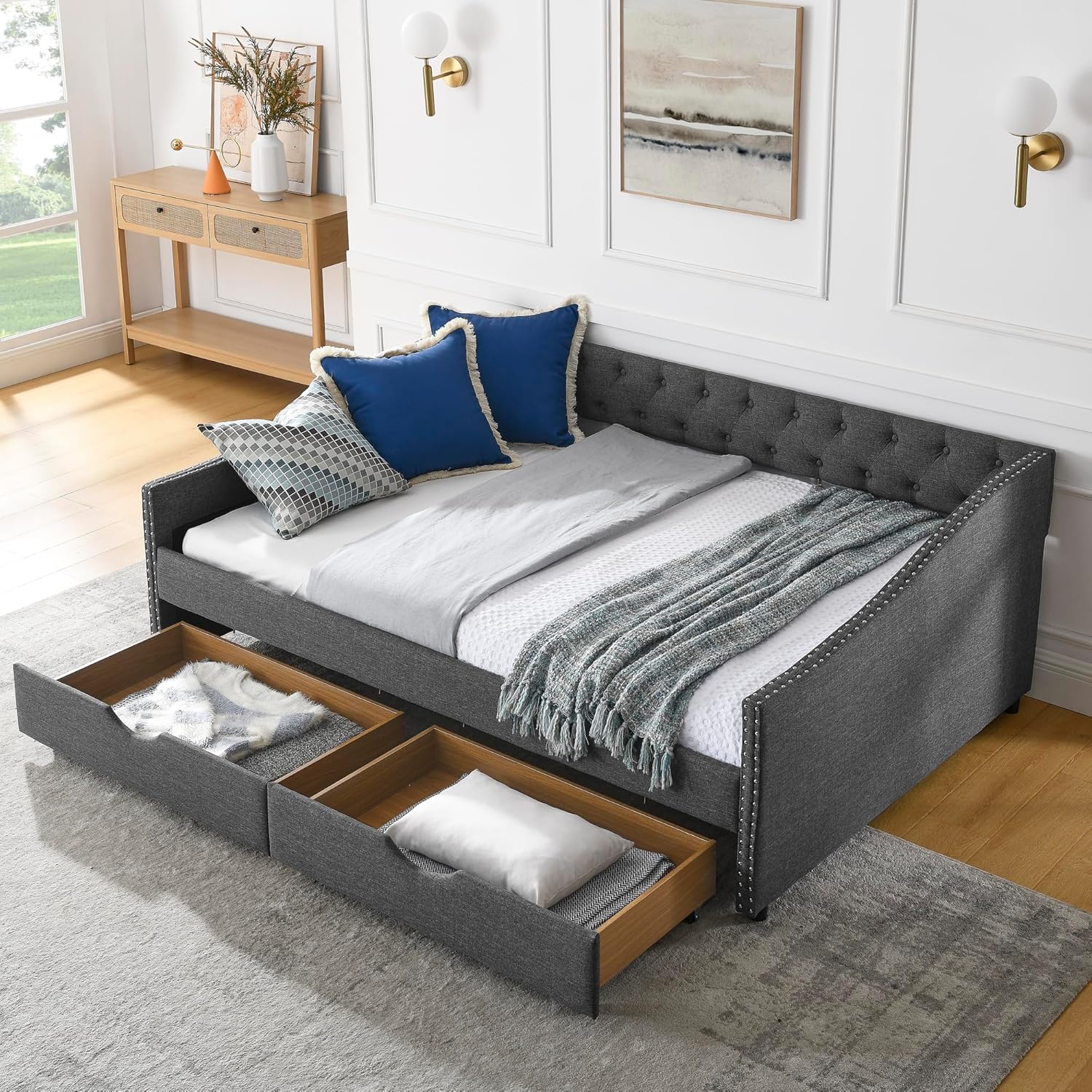 Amazon.com: Ball & Cast Full Size Daybed with Storage Drawers,Linen ...