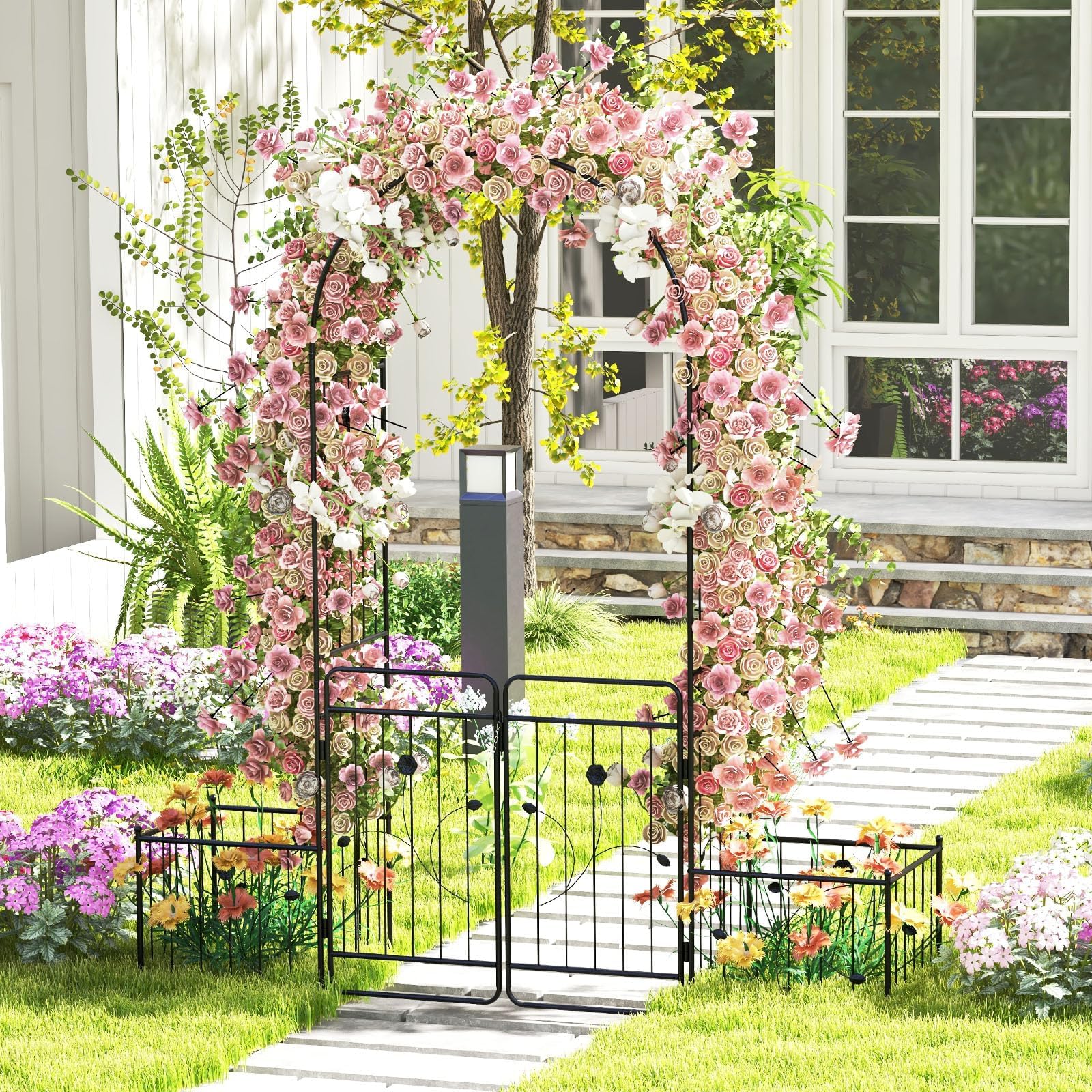 Amazon.com : VINGLI Garden Arbor with Gate, PVC Wedding Arch for ...