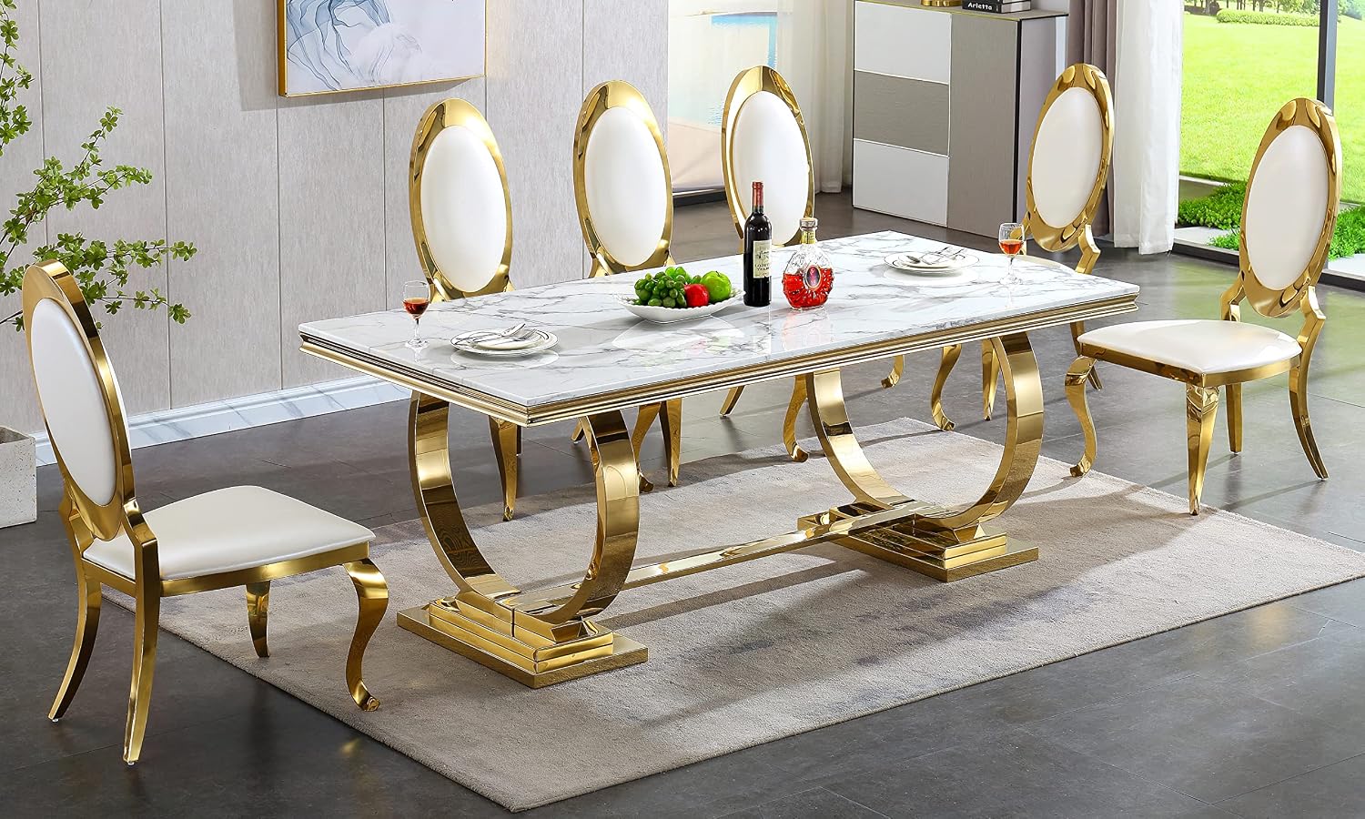 Amazon.com - Mcltopz Modern Marble Dining Table Set for 6, Kitchen ...