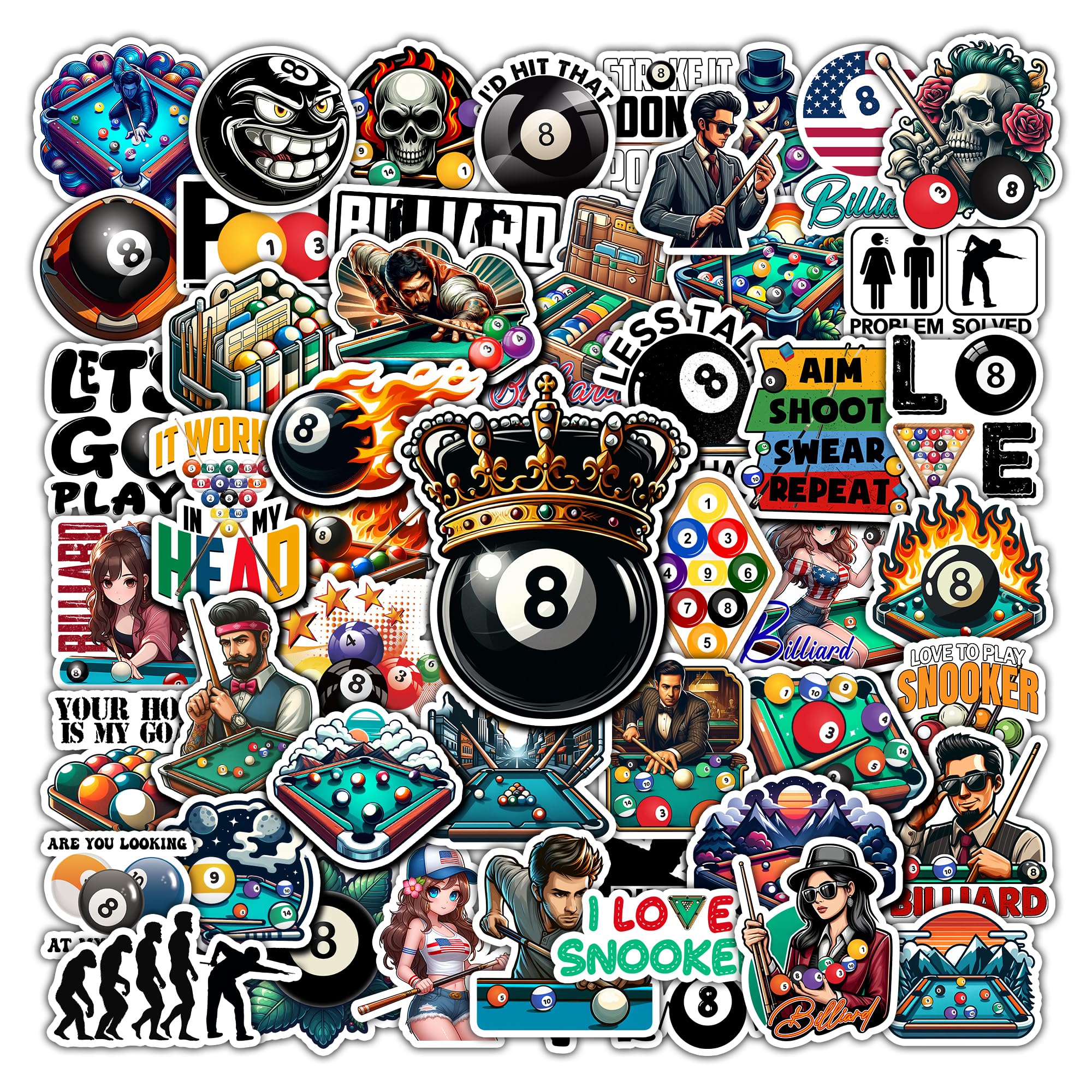 Amazon.com: BIGZORO Pack 50 PCS Billiard Balls Stickers Print ...