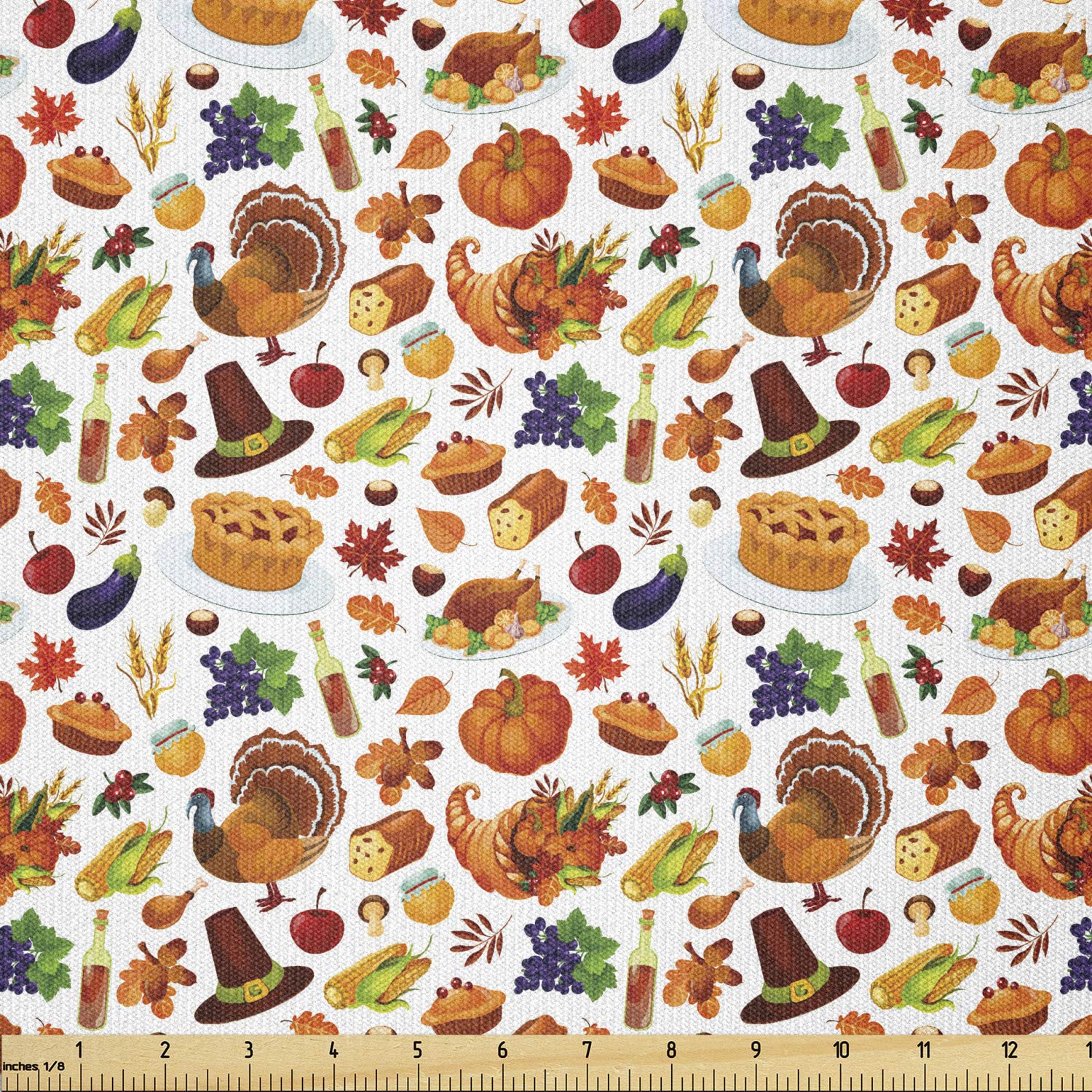 Amazon.com: Lunarable Thanksgiving Fabric by The Yard, Food Abundance ...