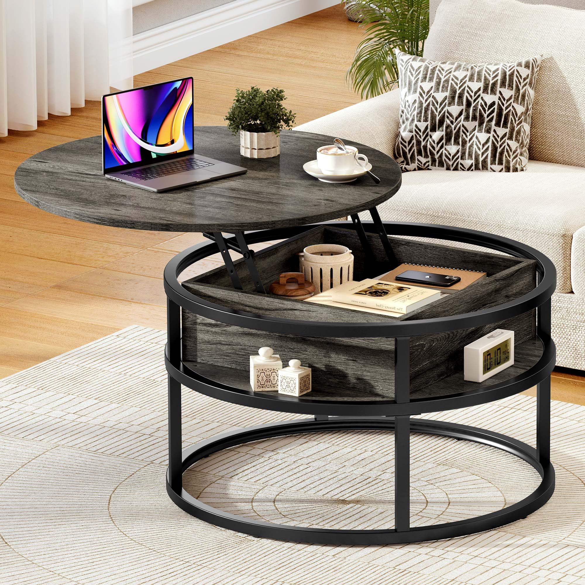 YITAHOME Round Lift Top Coffee Table, Coffee Tables with Living Room ...
