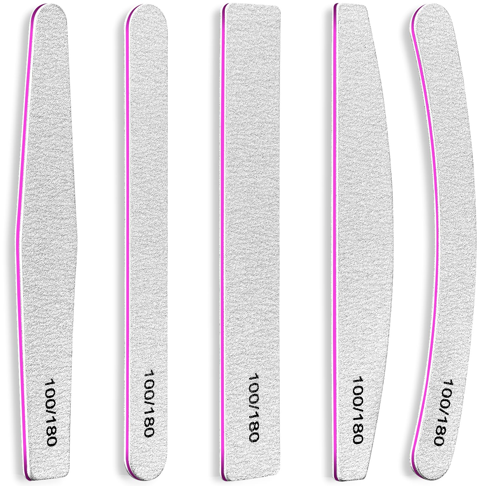 100/180 Grit Professional Nail Files, FANDAMEI 5 Shape Double Sided ...