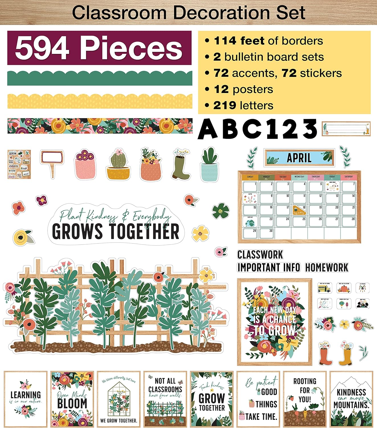 Carson Dellosa 594 Pc. Grow Together Classroom Decor Bundle: Bulletin ...