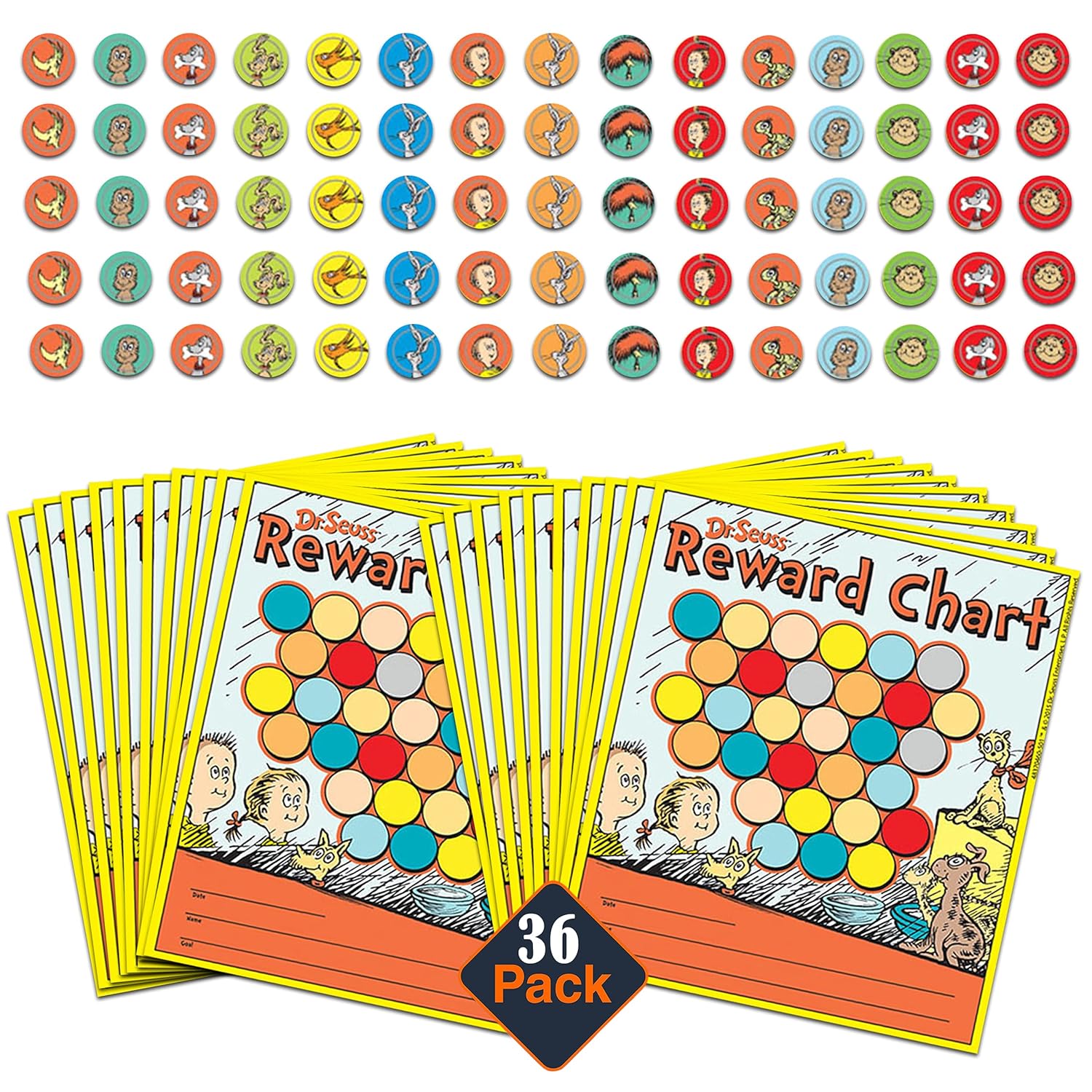 Dr. Seuss Reward Charts with Stickers Kids Toddlers - Package of 25 ...