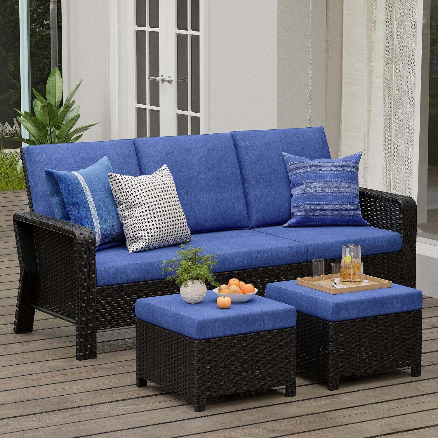 Amazon.com: EcoTide 3-Piece Patio Furniture Set Outdoor Sectional Sofa ...