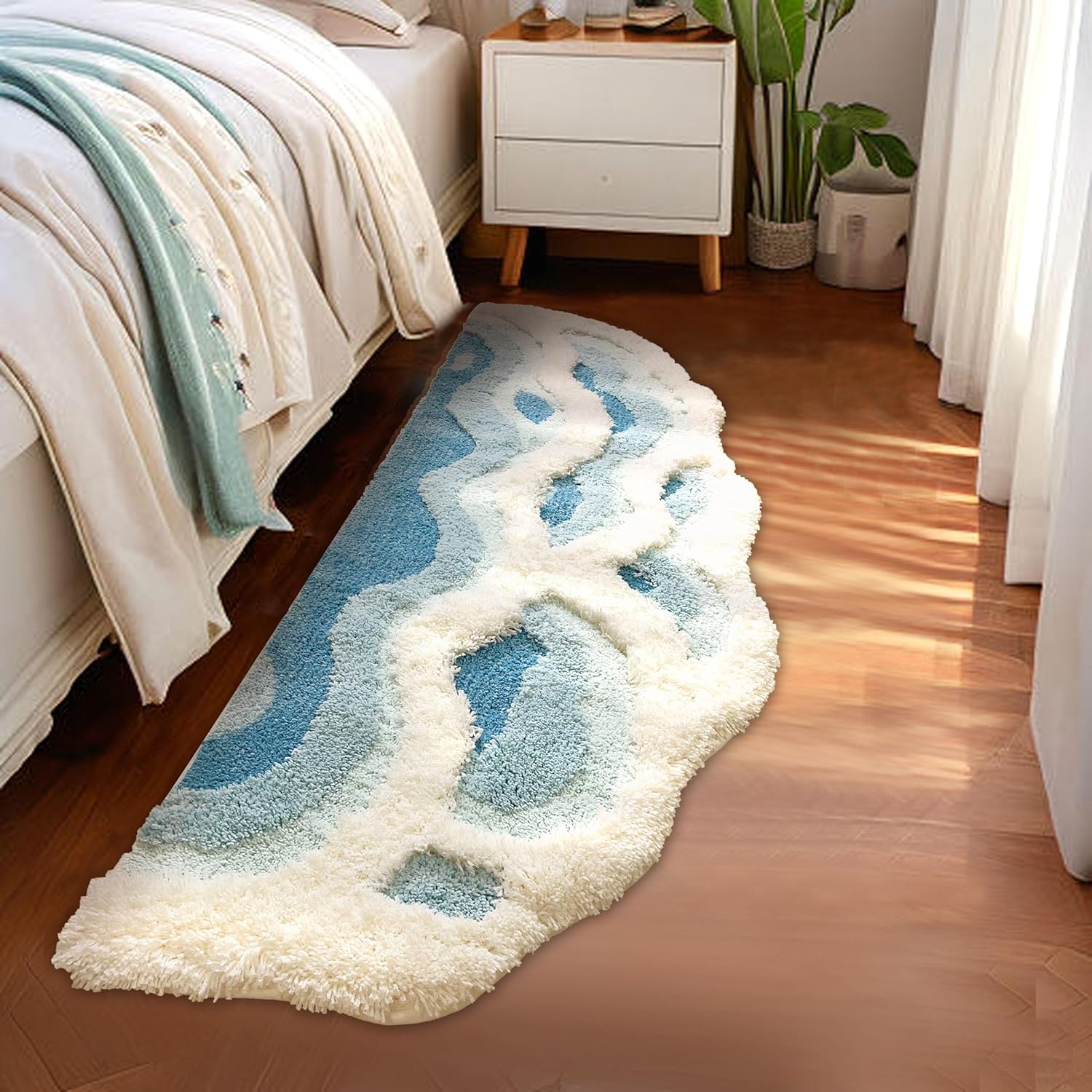 Amazon.com: ZSHIFANG 2x6 feet Shag 3D Stereo Wave Moss Bedside Rug 23"× ...