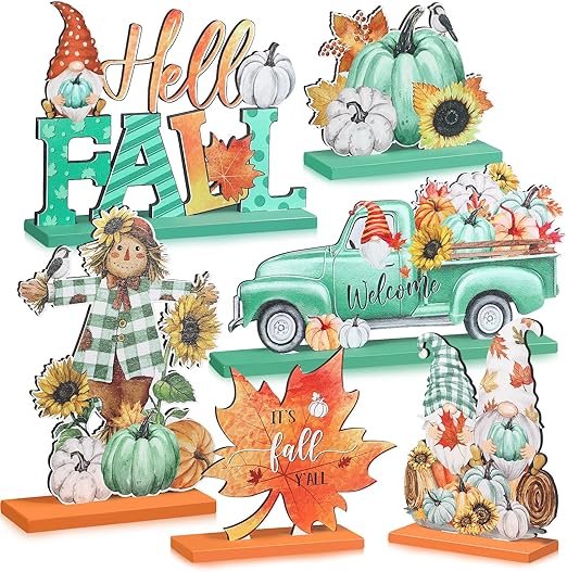 Amazon.com: Soaoo 6 Pcs Fall Table Decorations Wooden Thanksgiving ...